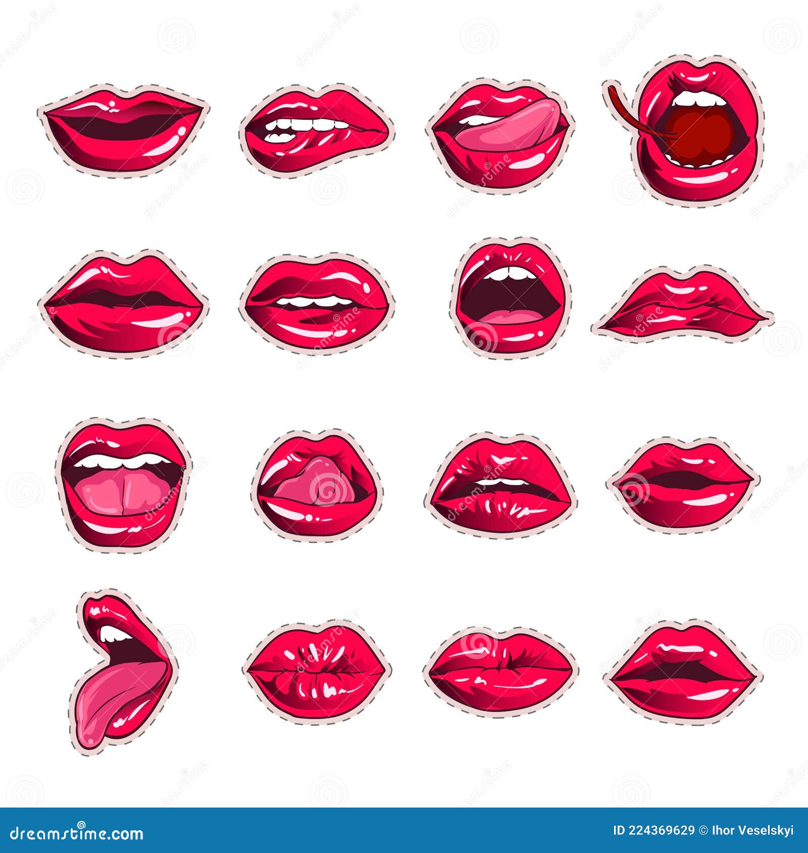 Lips Patches Collection Vector Illustration Of Doodle Woman S Lips