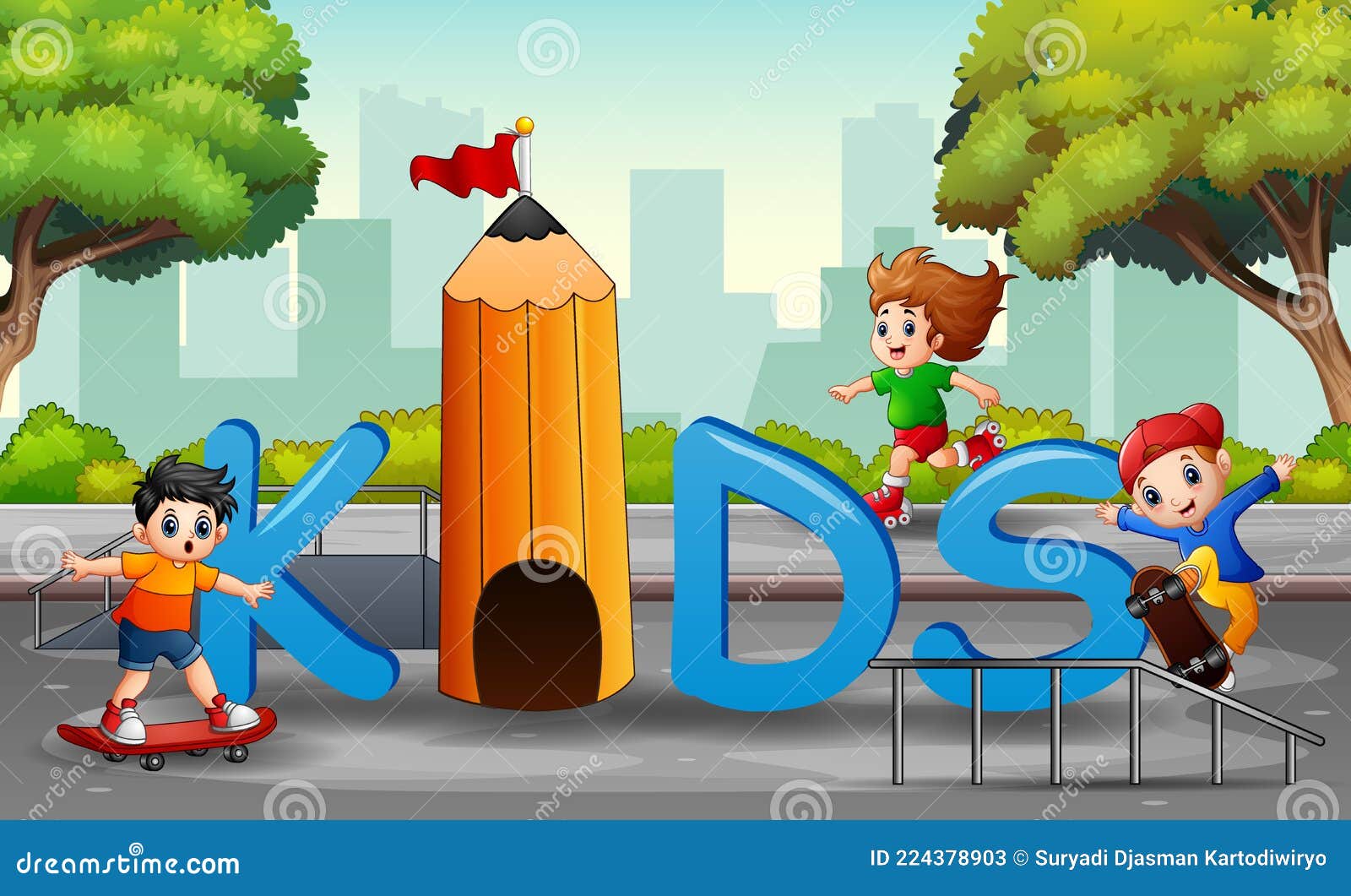 Lettering Kids with Happy Children Playing Stock Vector - Illustration ...