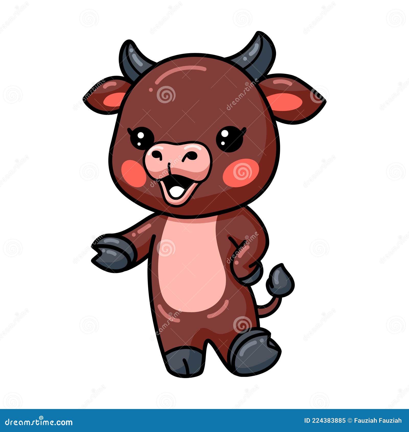 Cute Baby Buffalo Cartoon Presenting Stock Vector - Illustration of ...