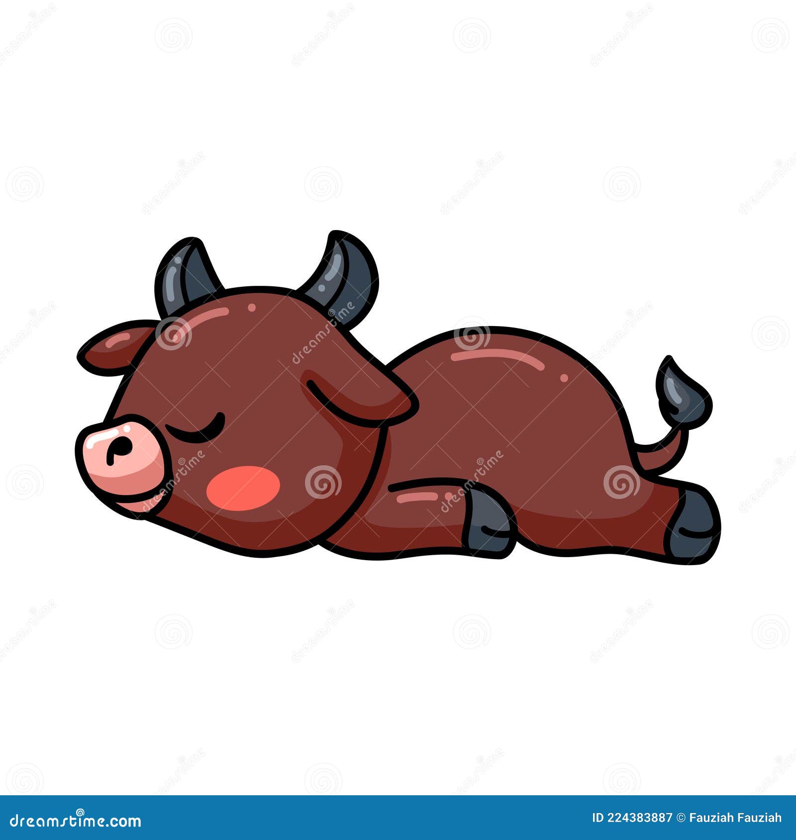 Cute Baby Buffalo Cartoon Sleeping Stock Vector - Illustration of chibi ...