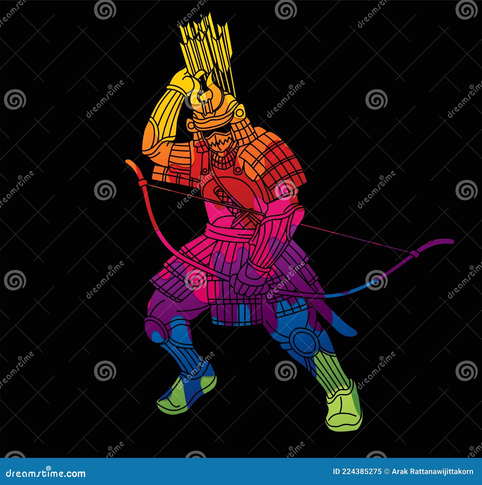 Samurai Warrior with Bow Weapon and Armor Ronin Japanese Soldier ...