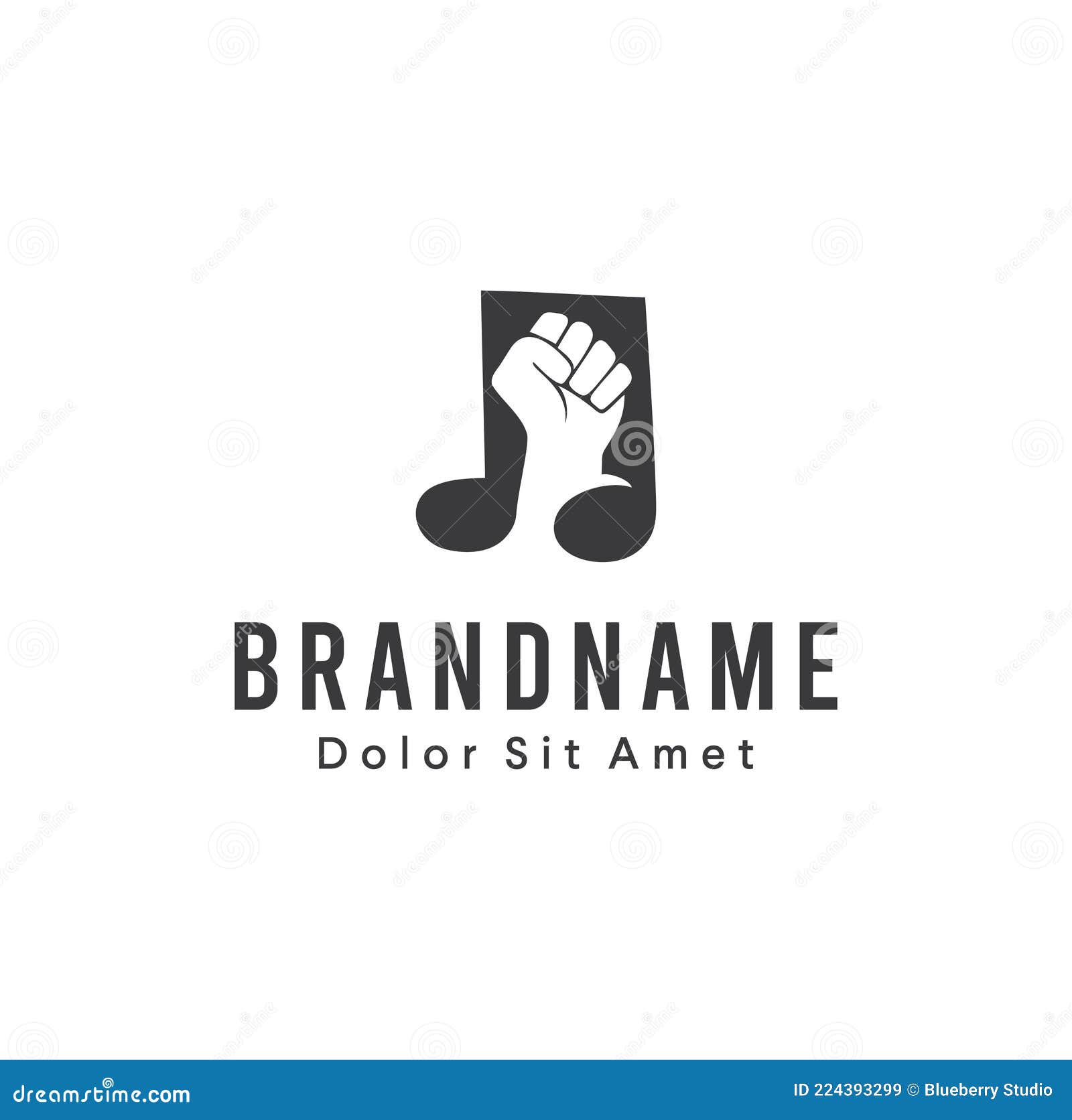 Music Note with Fist Hand Logo Design Vector Illustration. Rising Hand ...