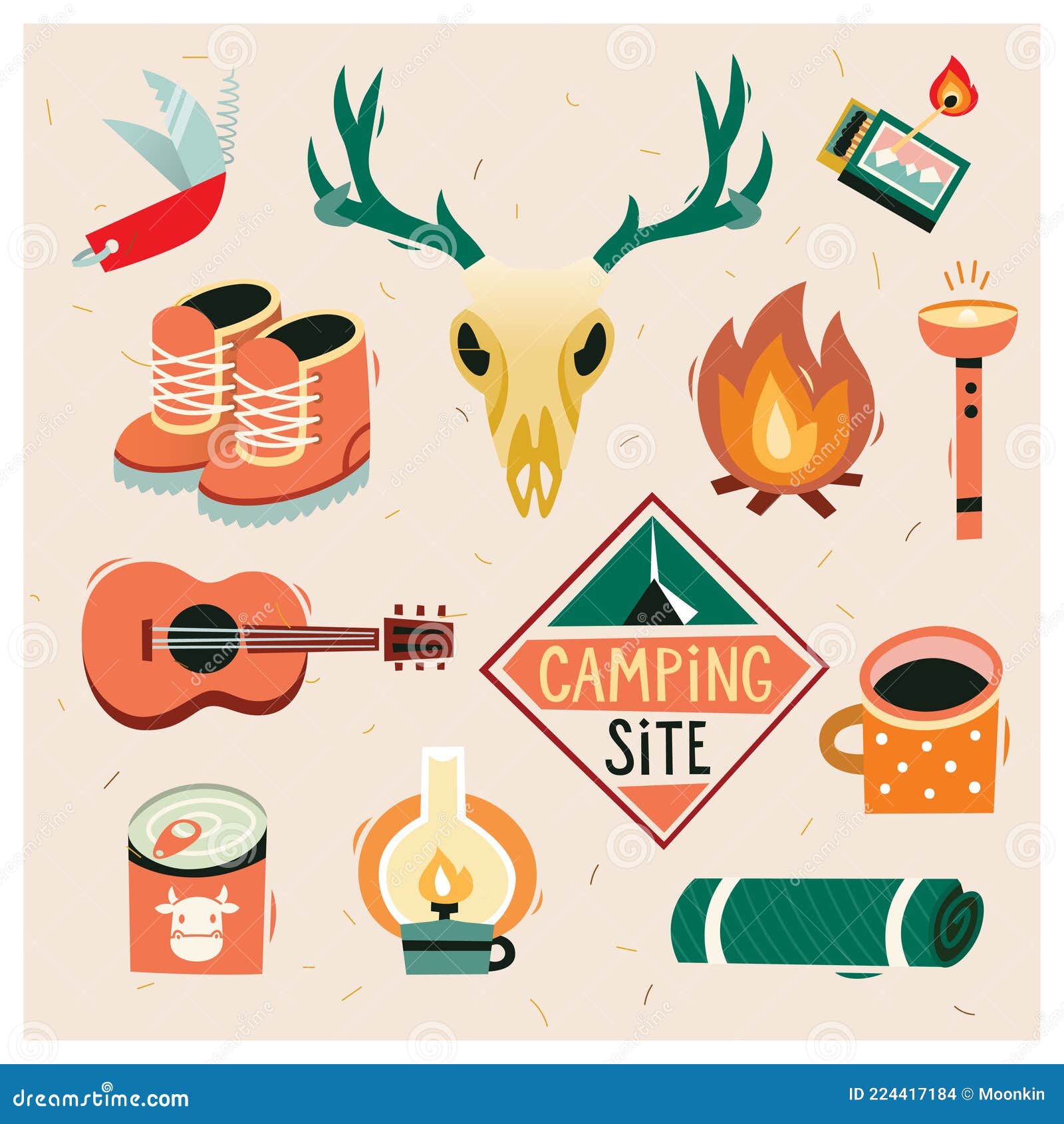 Hiking Elements Vector Stickers and Icons. Stock Vector - Illustration ...