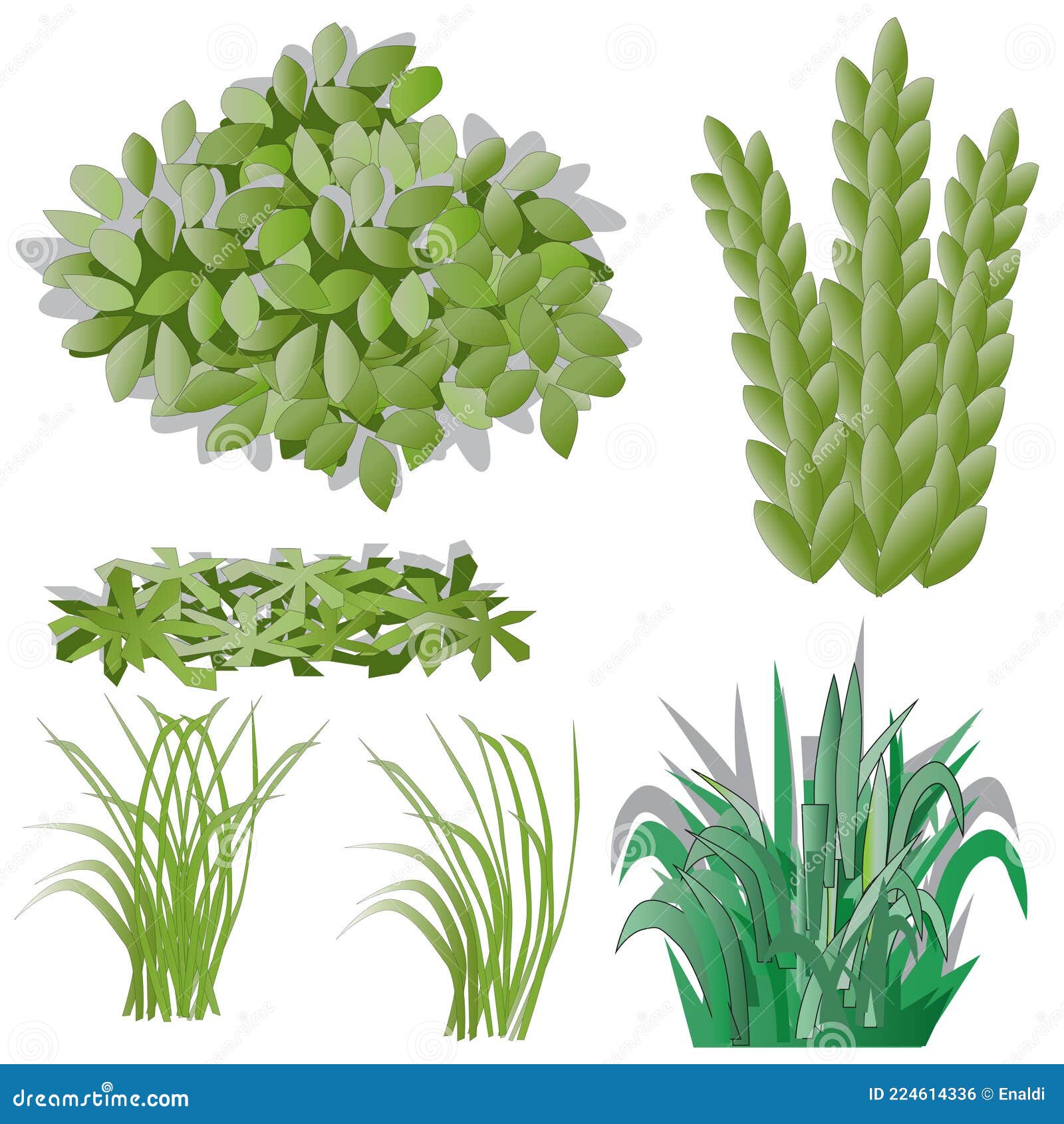 Grass and Bushes Set for Landscape Elements Stock Illustration ...