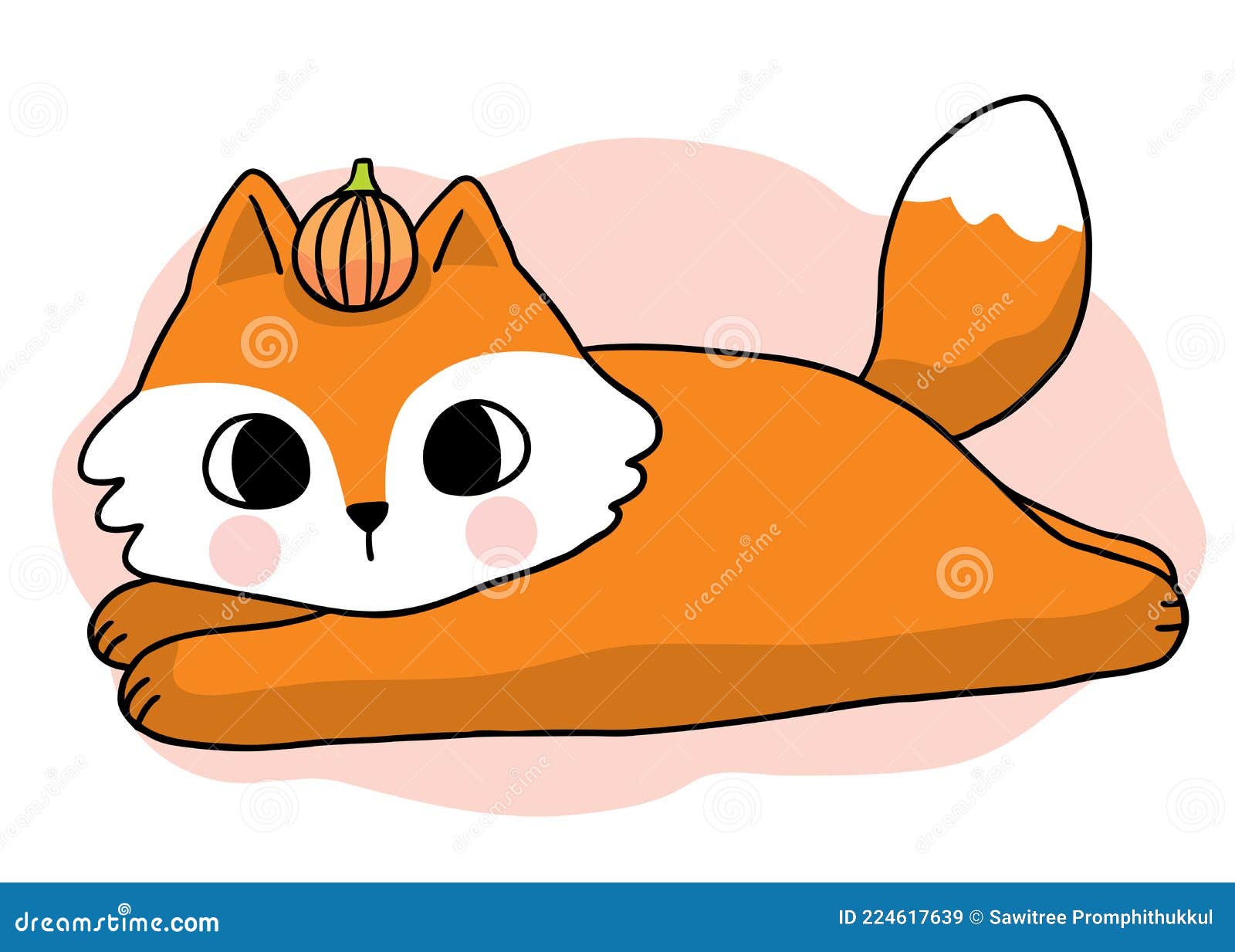 Cartoon Cute Hand Draw Fox and Pumpkin, Autumn Vector. Stock Vector ...