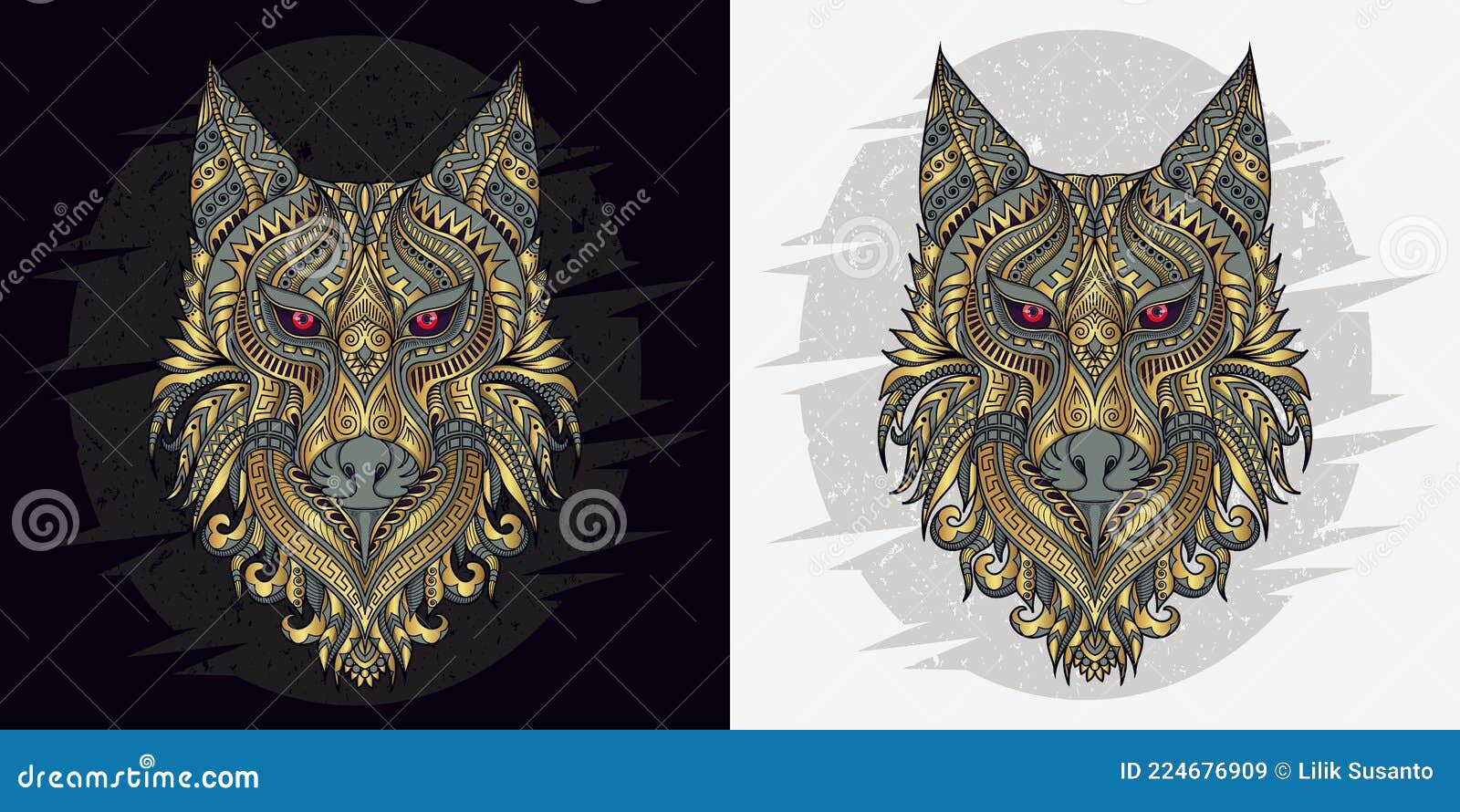Stylized Wolf With Paint Splatters, Vector Illustration Isolated On ...