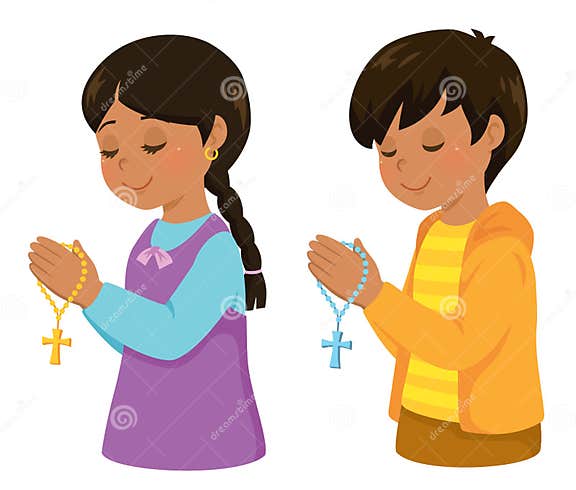 Hispanic kids praying stock vector. Illustration of child - 224694740