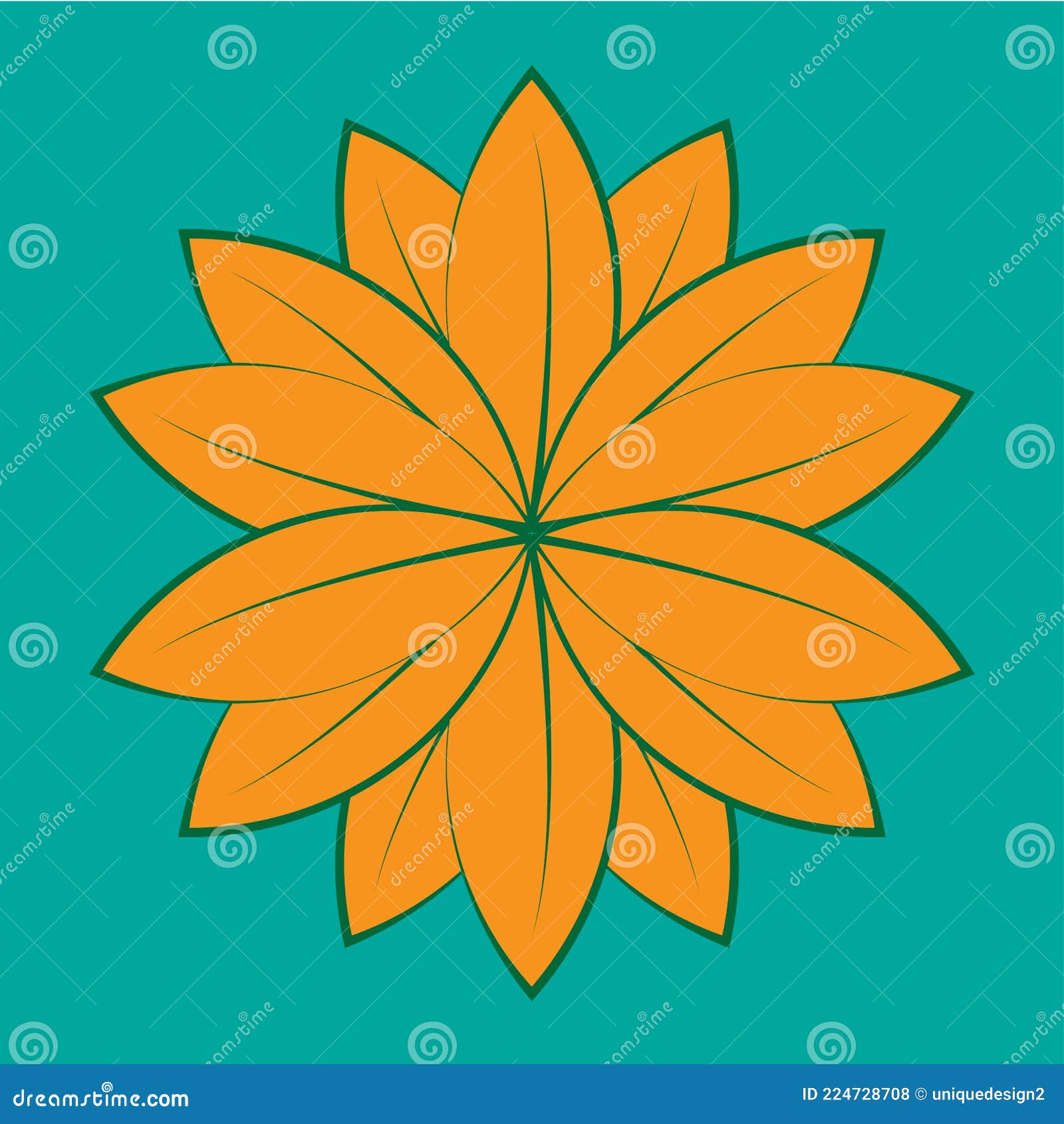 Orange Color Flower Hand Draw Illustration With Green Line ...