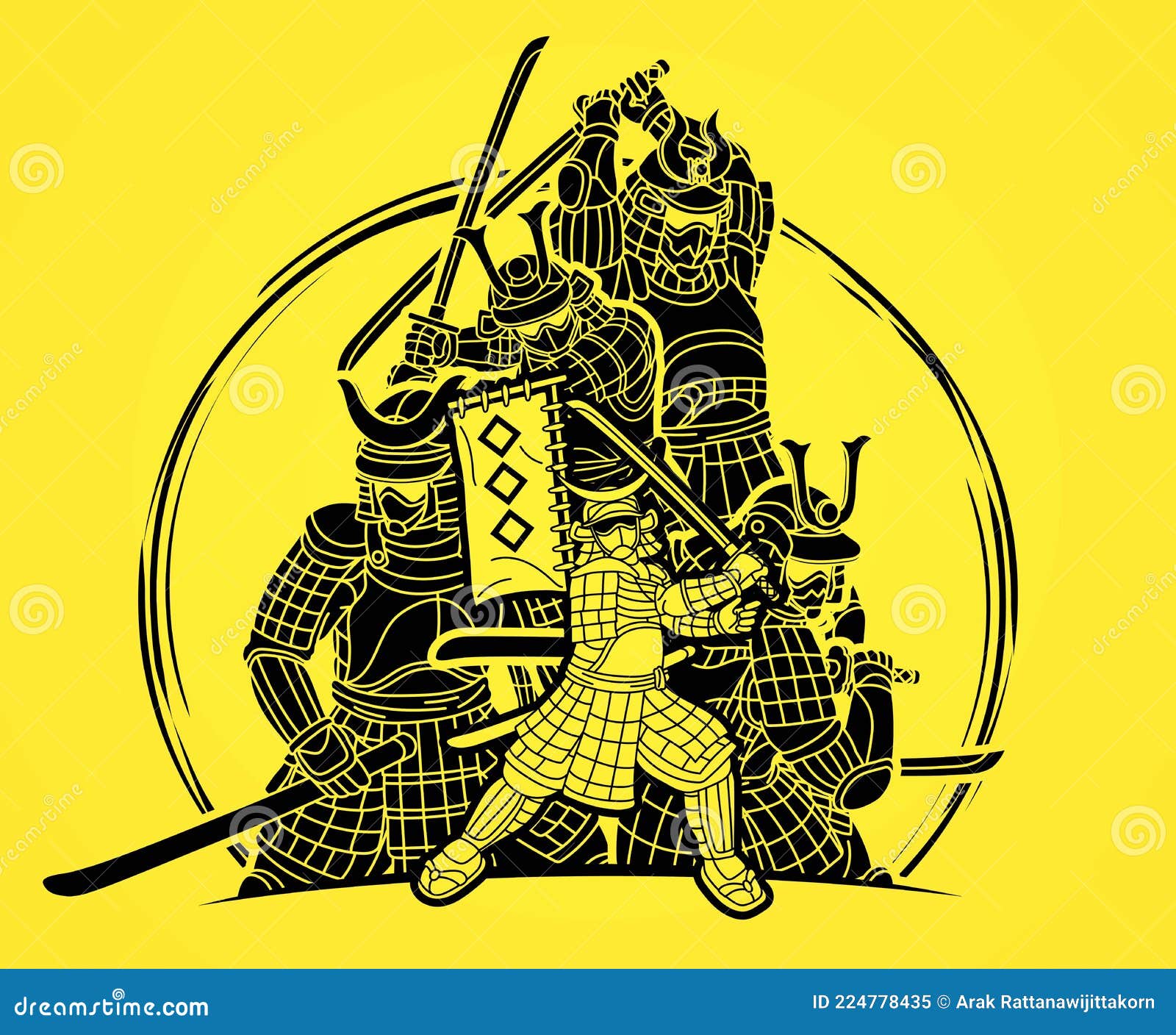 Group of Samurai Warrior Ronin with Weapon and Armor Action Ready To ...