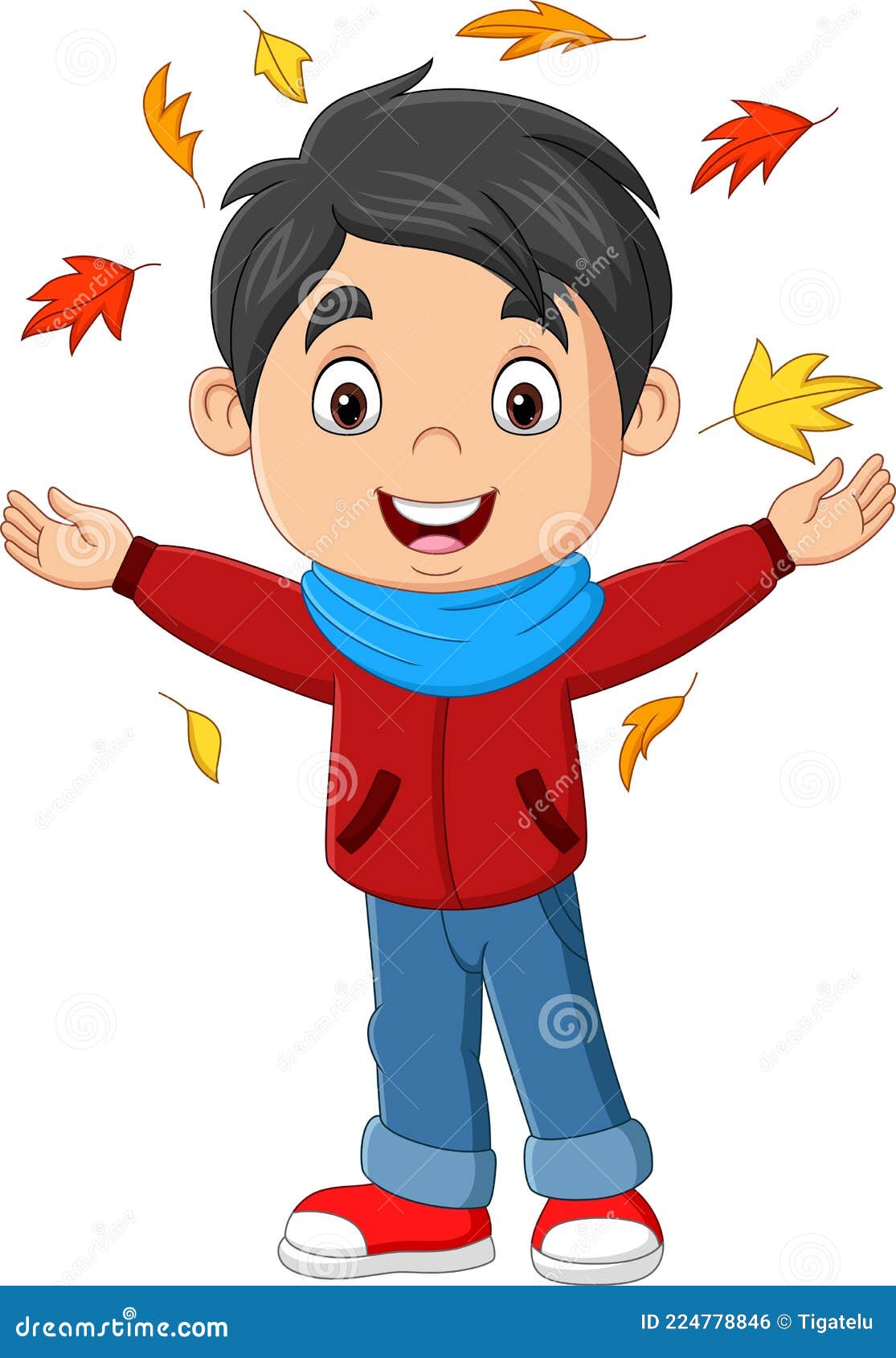 Cartoon Happy Boy with Autumn Leaves Stock Vector - Illustration of ...