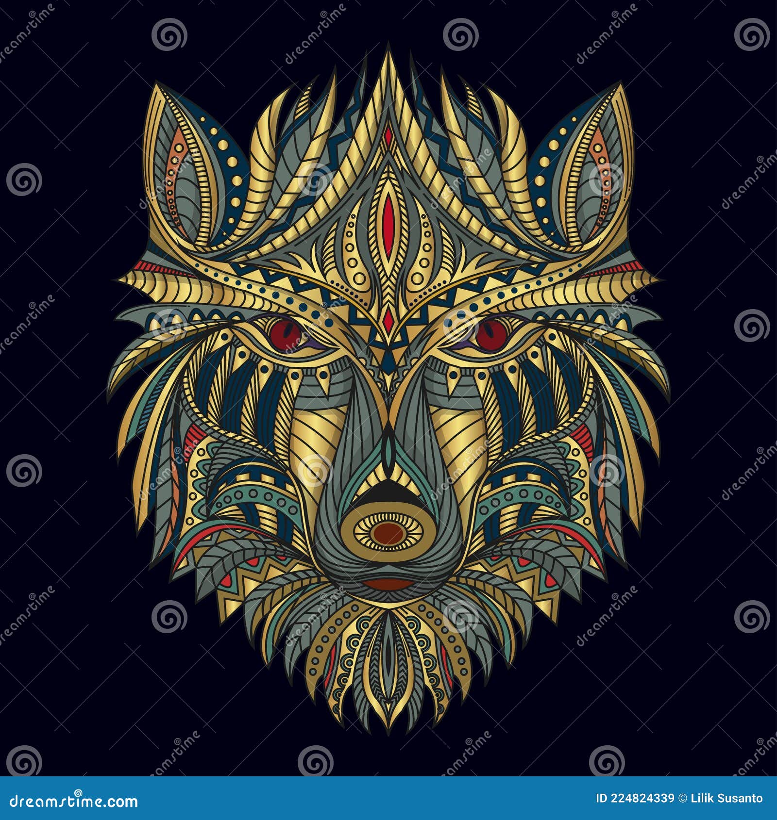 Stylized Wolf In Ethnic Vector Gold Background | CartoonDealer.com ...