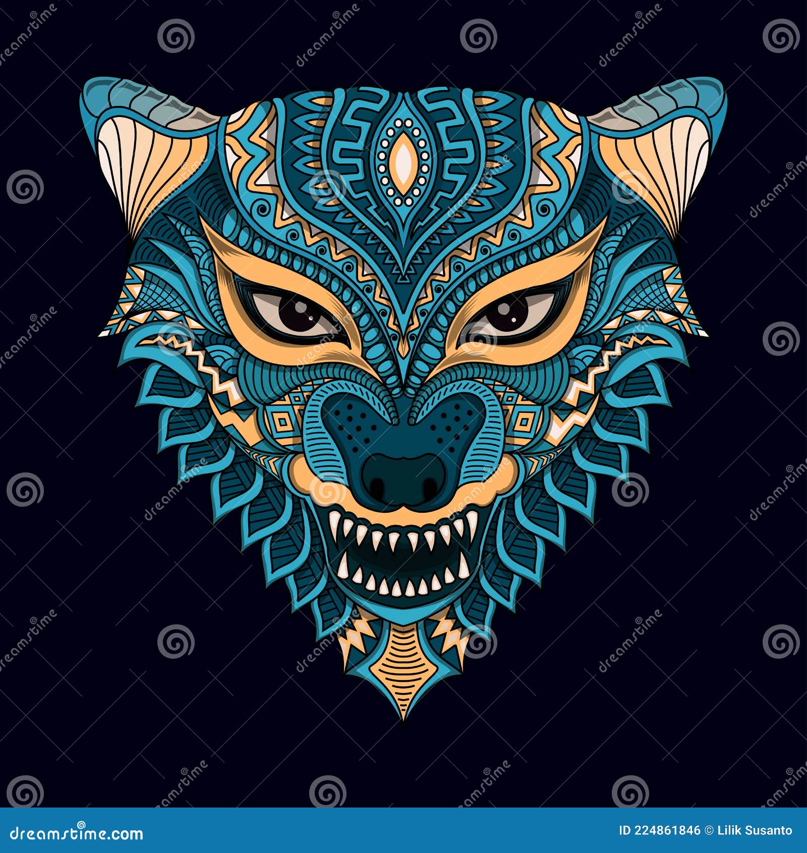 Stylized Wolf With Paint Splatters, Vector Illustration Isolated On ...