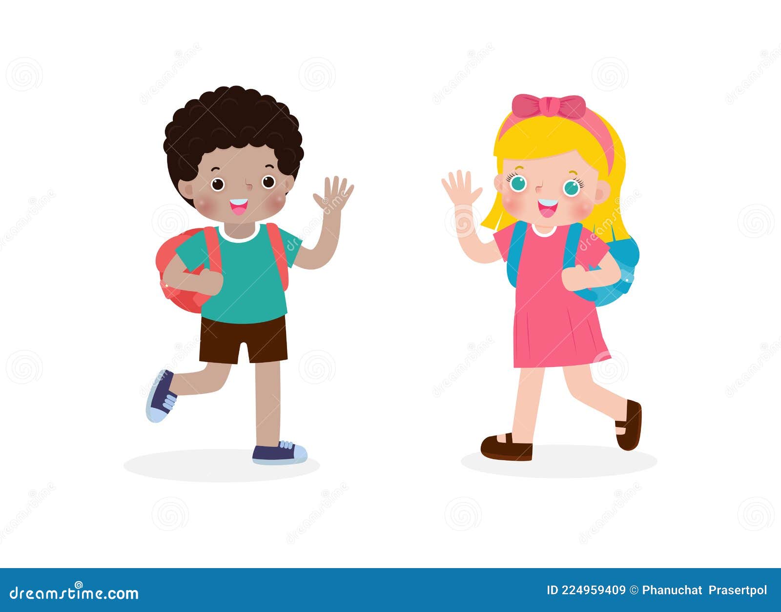 African American Children With The Backpack Saying Goodbye To Caucasian ...