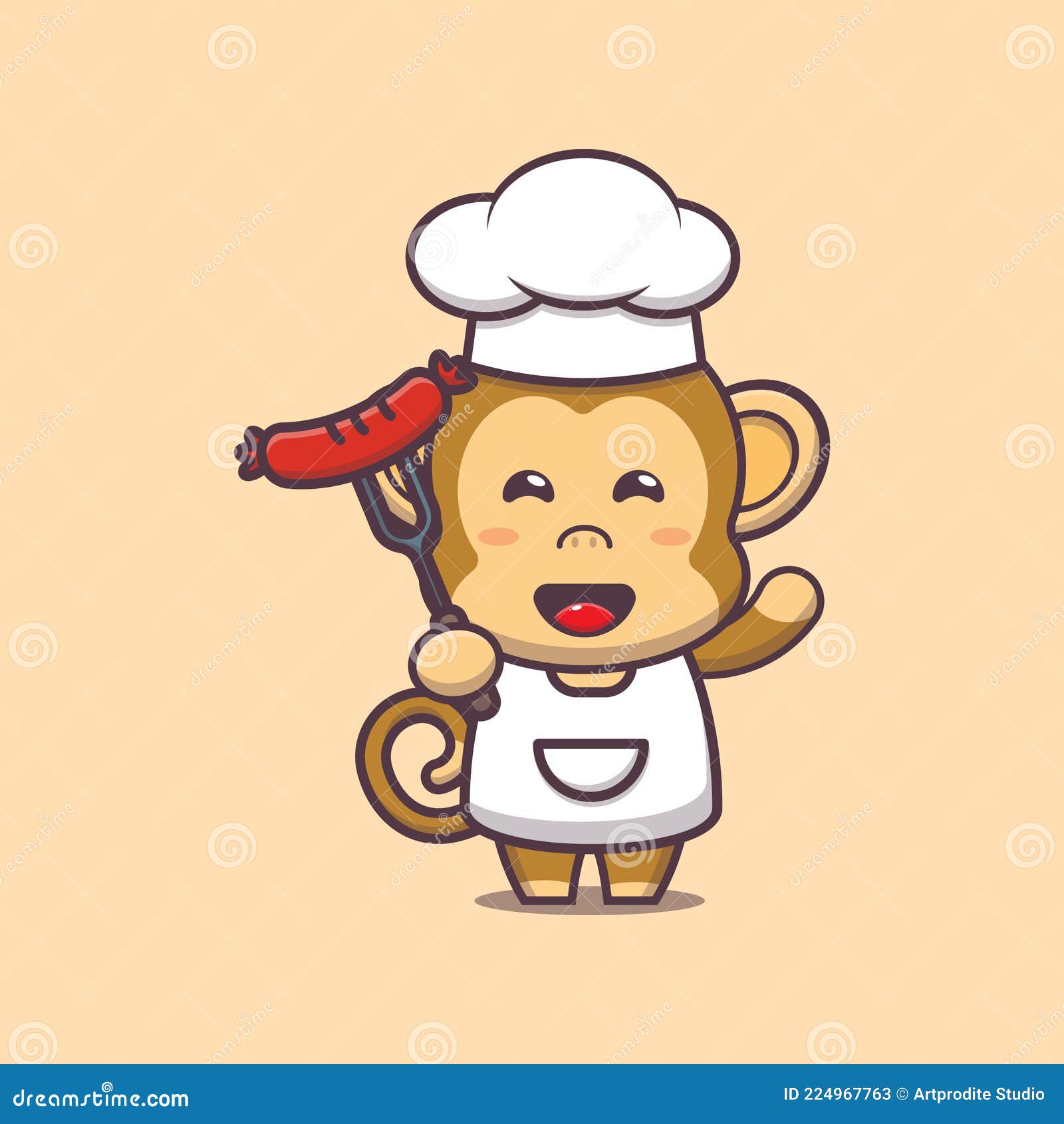 Cute Chef Monkey Character Illustration Stock Vector - Illustration of ...