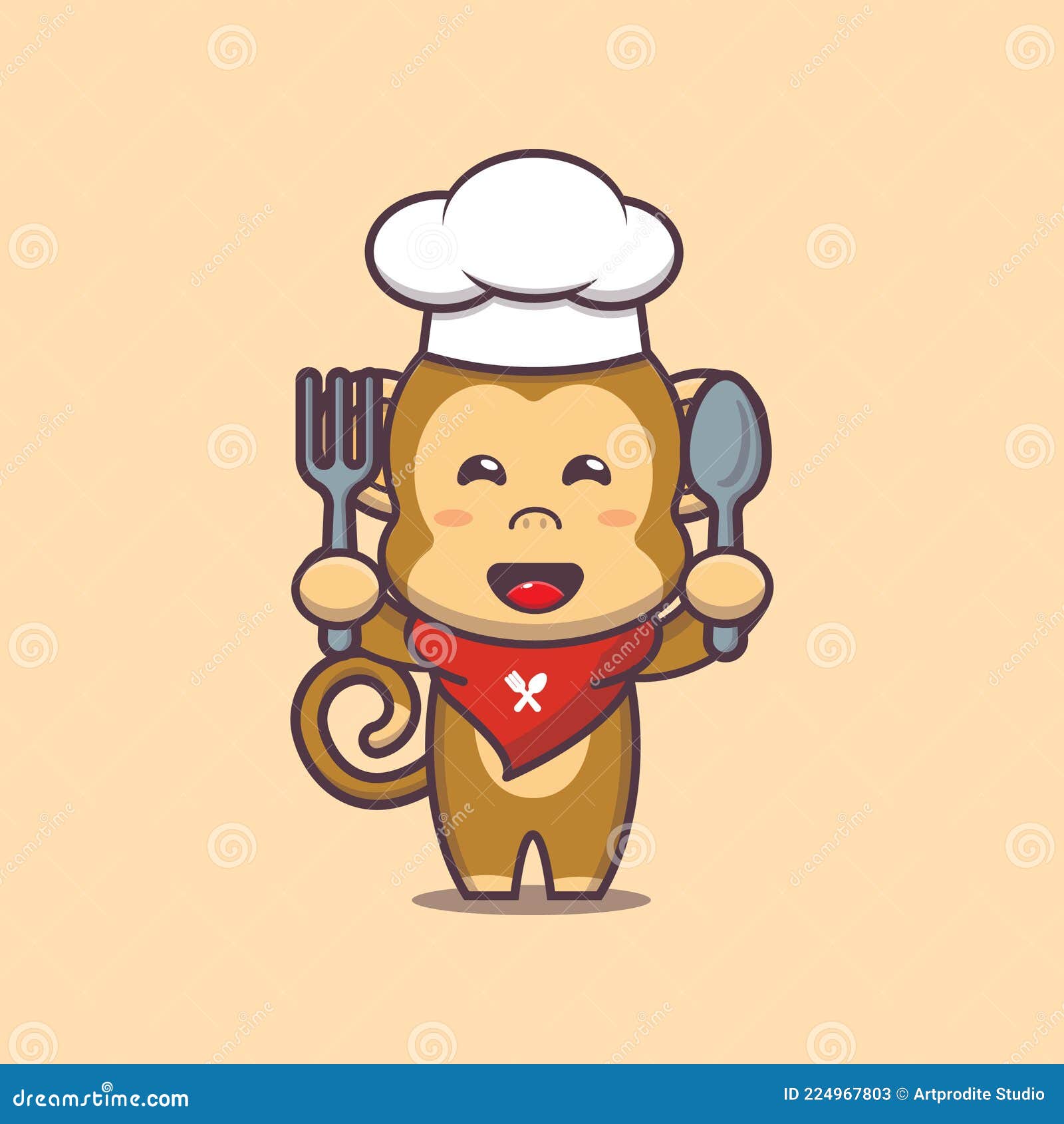 Cute Chef Monkey Character Illustration Stock Vector - Illustration of ...
