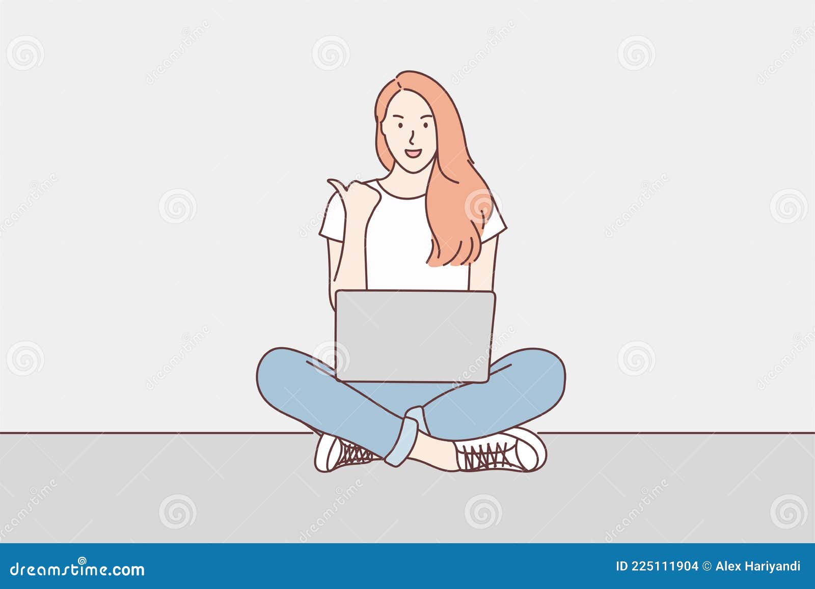 Happy Smiling Woman Working on Laptop Computer while Sitting on the ...