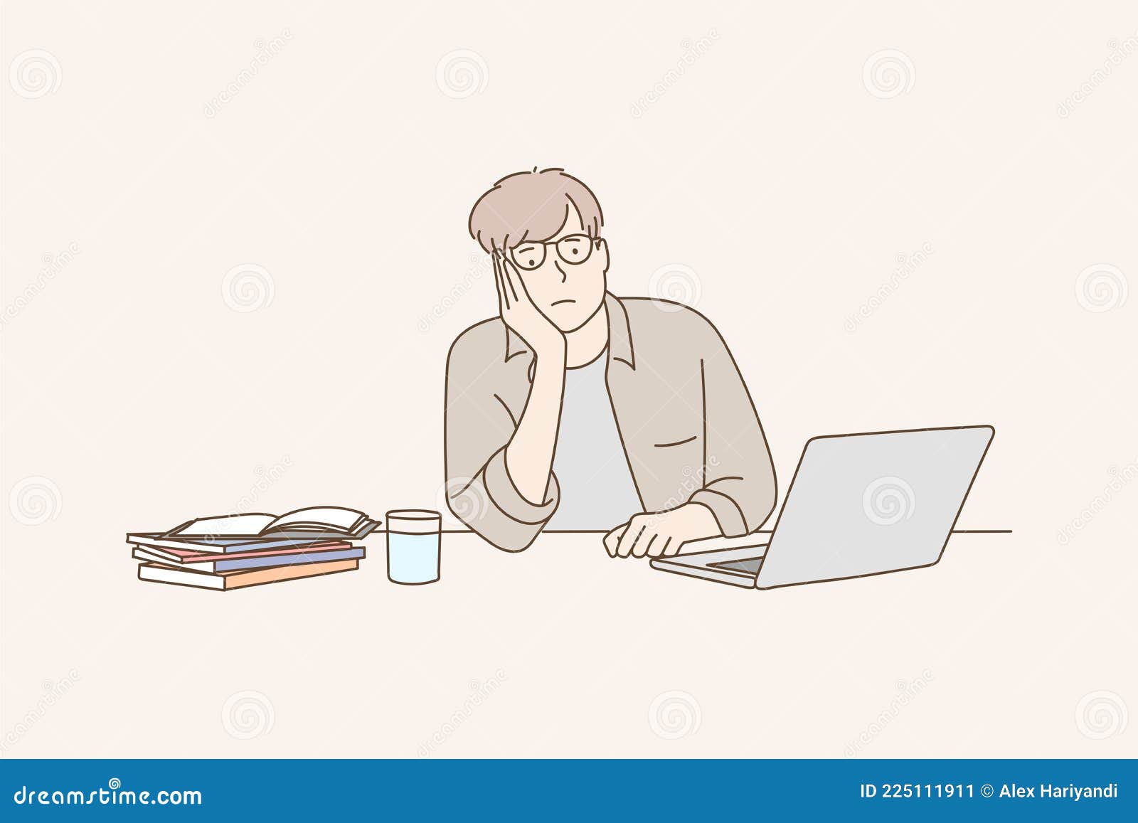 Bored Man Working With Computer, Lazy Male Employee Procrastinating At ...