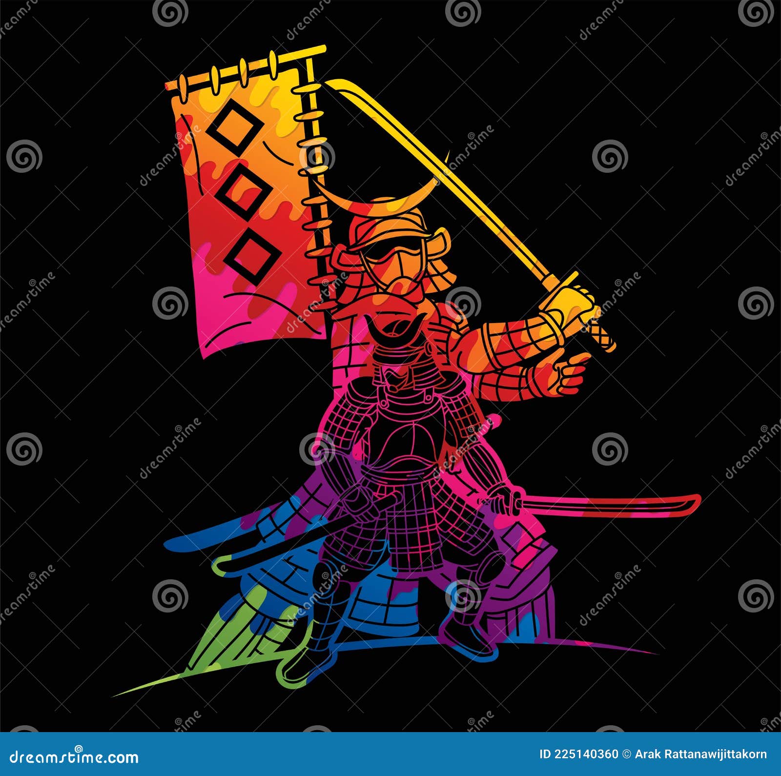 Samurai Warrior with Weapons Group of Ronin Japanese Fighter Cartoon ...
