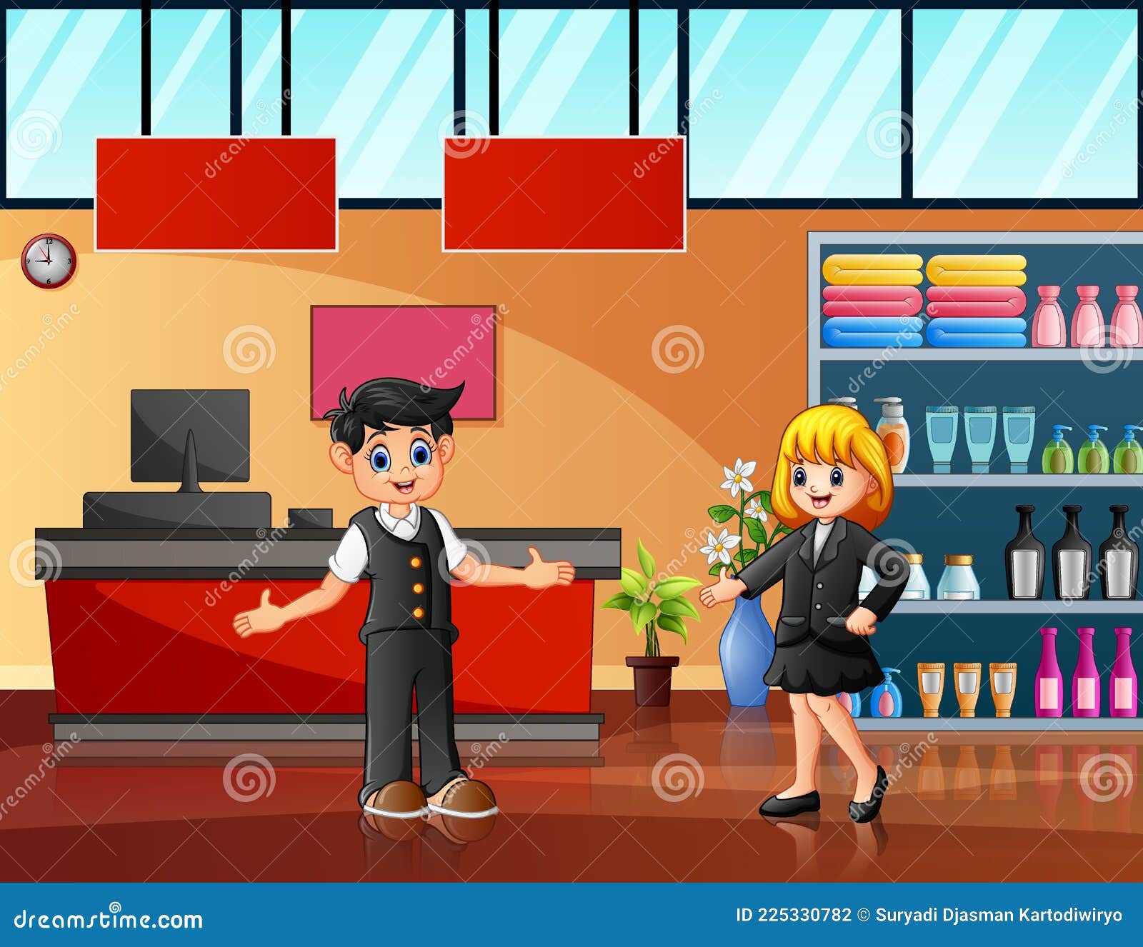 The Supermarket Workers in the Cashier Stock Vector - Illustration of ...