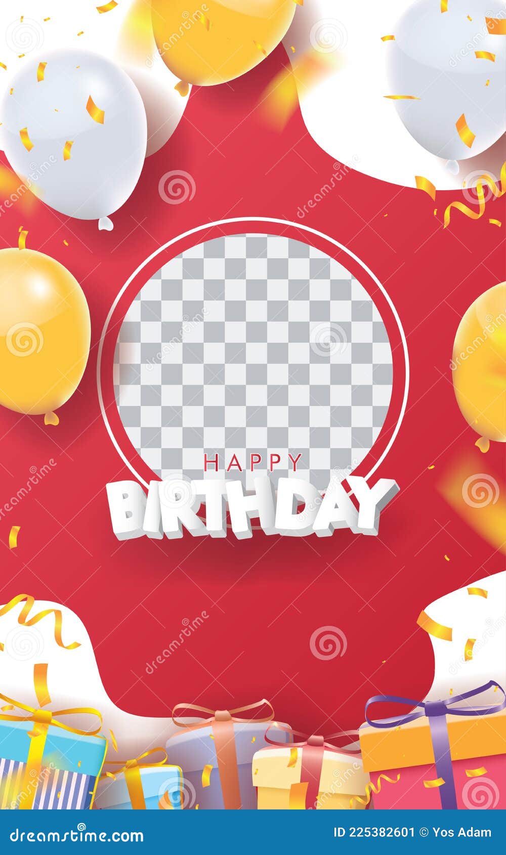 Happy Birthday Card with Photo Slot on Red Background. 3D Sign ...