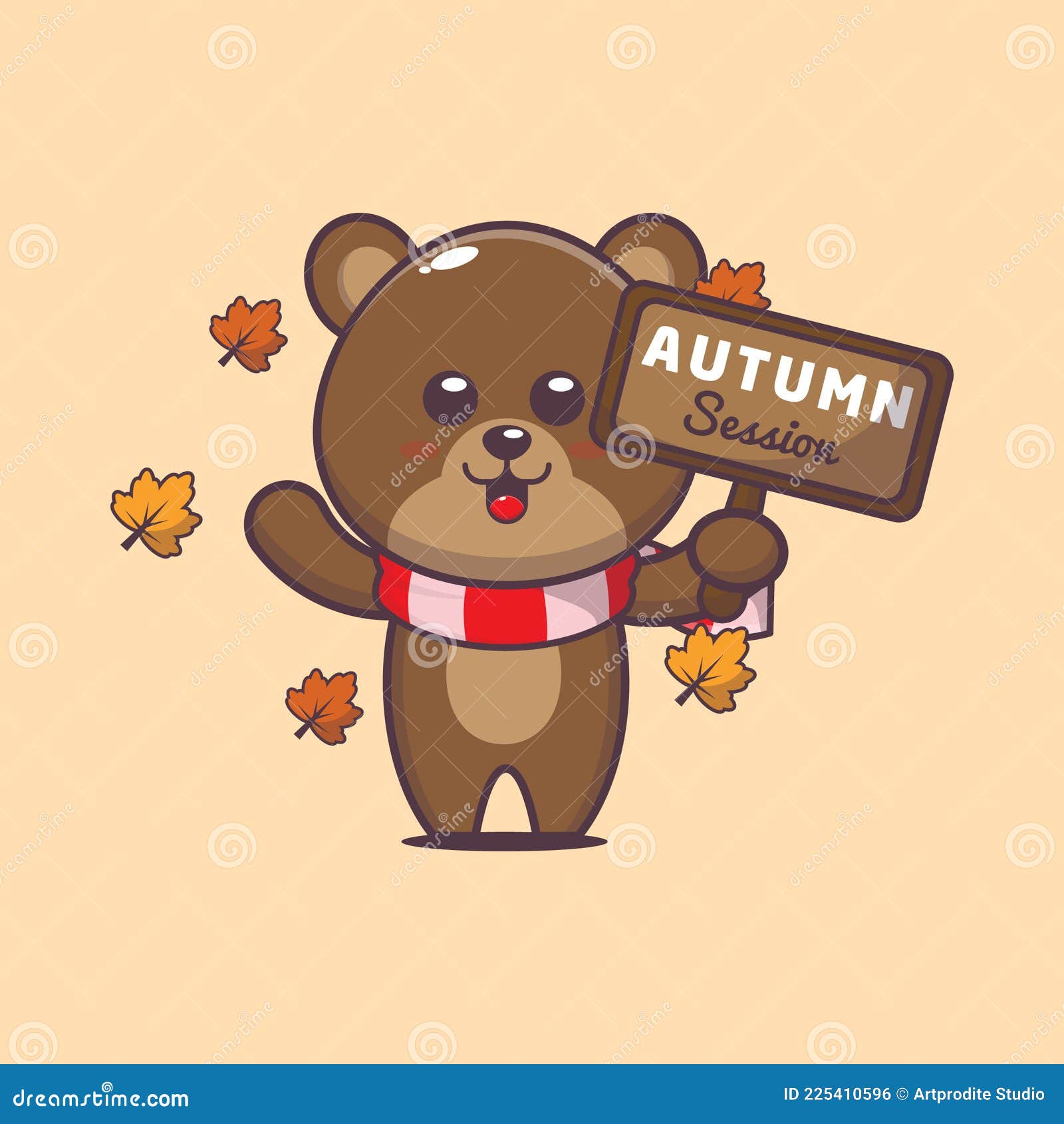 Cute Bear with Autumn Greeting Cartoon Illustration Stock Vector ...