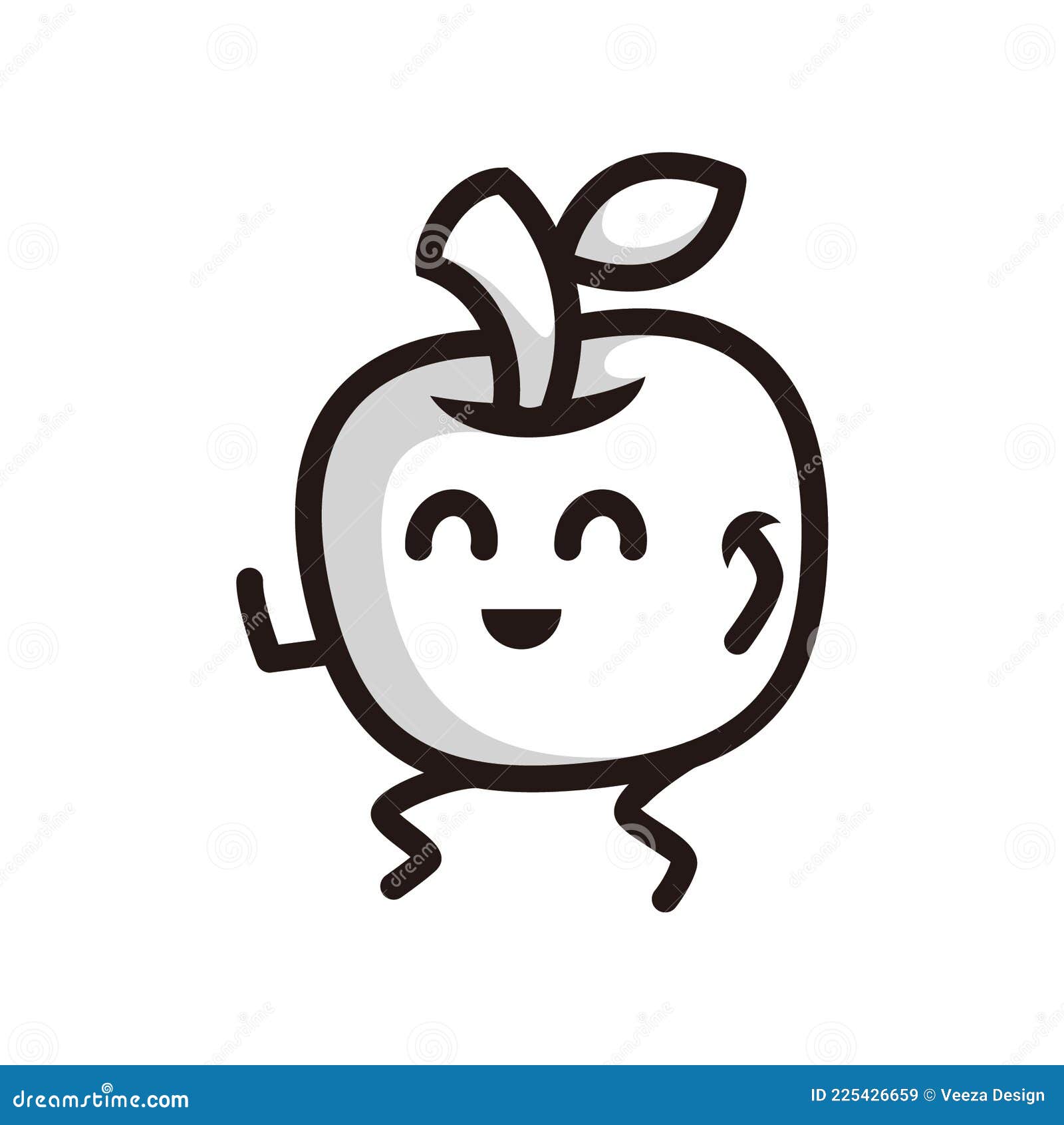 Cute Apple Character, with Shadow Details and Black Line Art Style ...