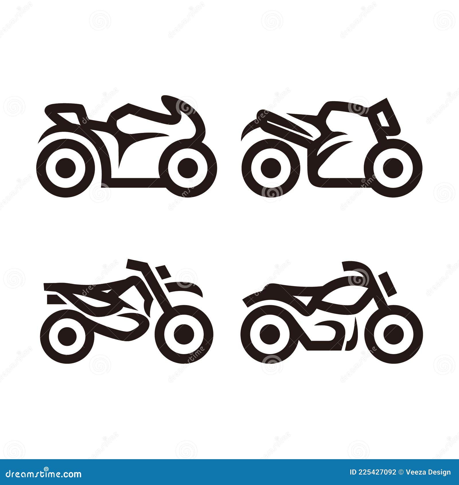 Different Motorized Vehicles Black Glyph Icons Set Cartoon Vector ...