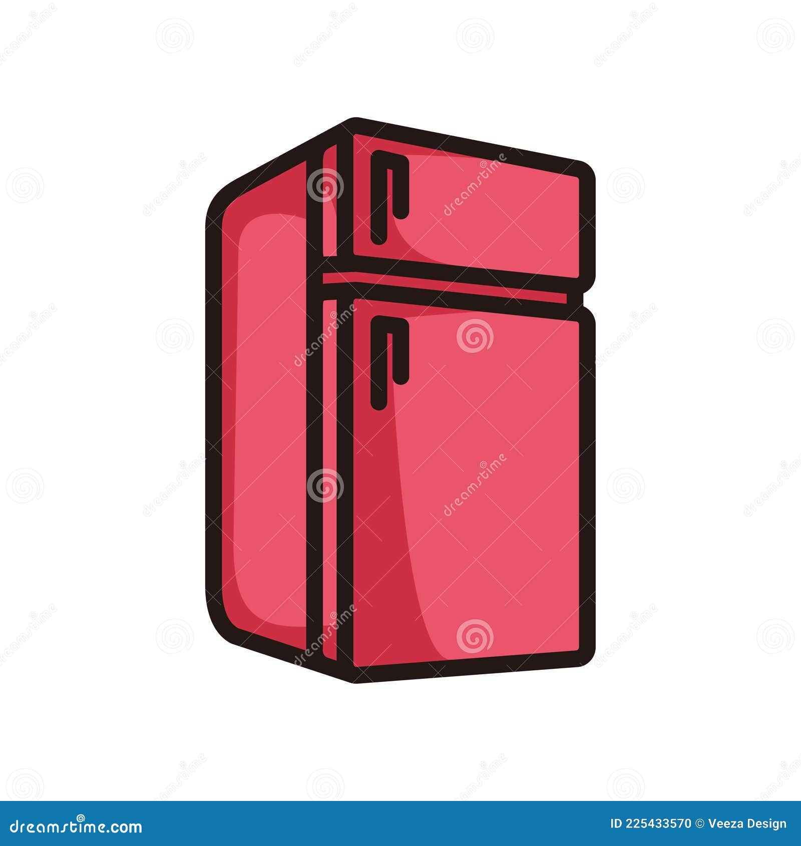 Symbol of a Two-door Refrigerator, Red Colored in Black Line Art Style ...