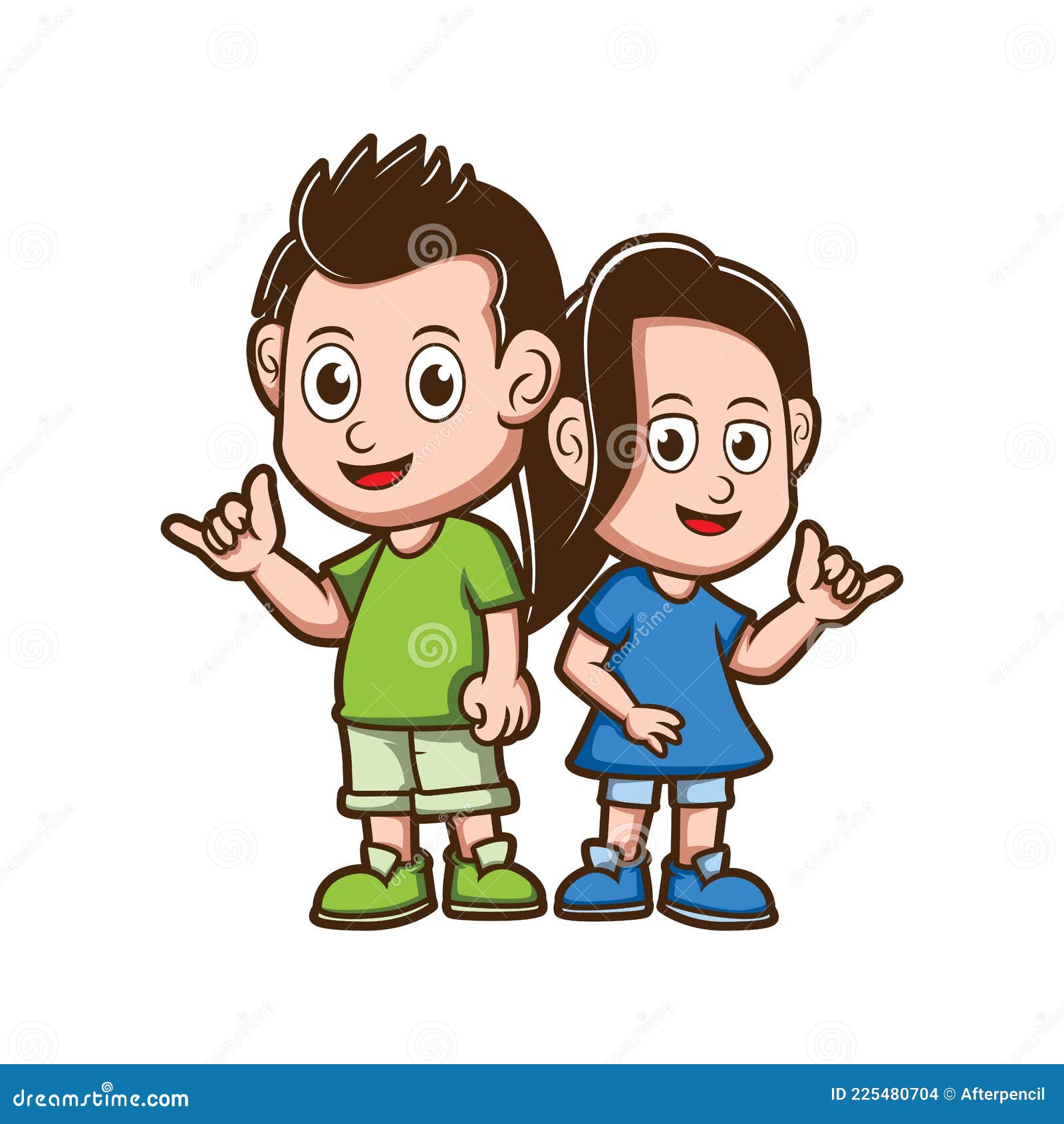 Cartoon Little Kids Showing Shaka Hand Sign Vector Illustration ...