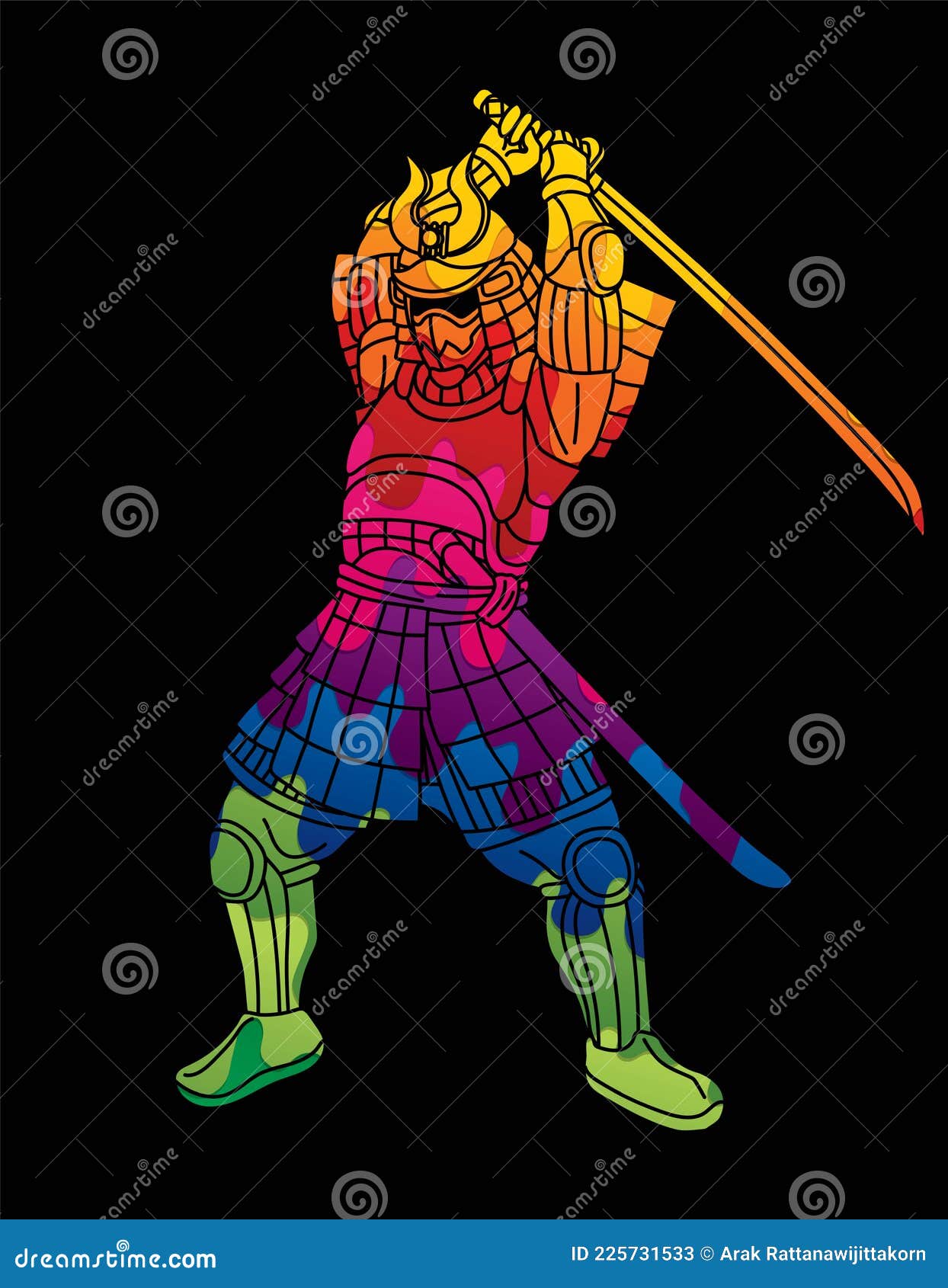 Samurai Warrior or Ronin Japanese Fighter Action with Armor and Weapon ...