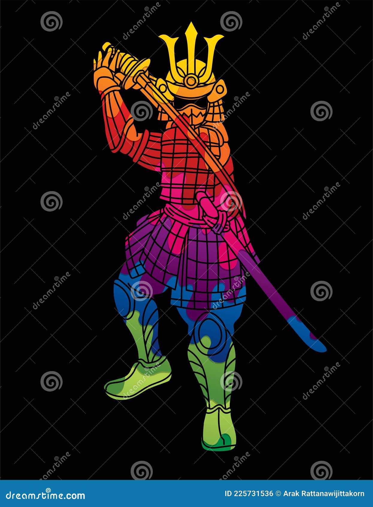 Samurai Warrior or Ronin Japanese Fighter Action with Armor and Weapon ...