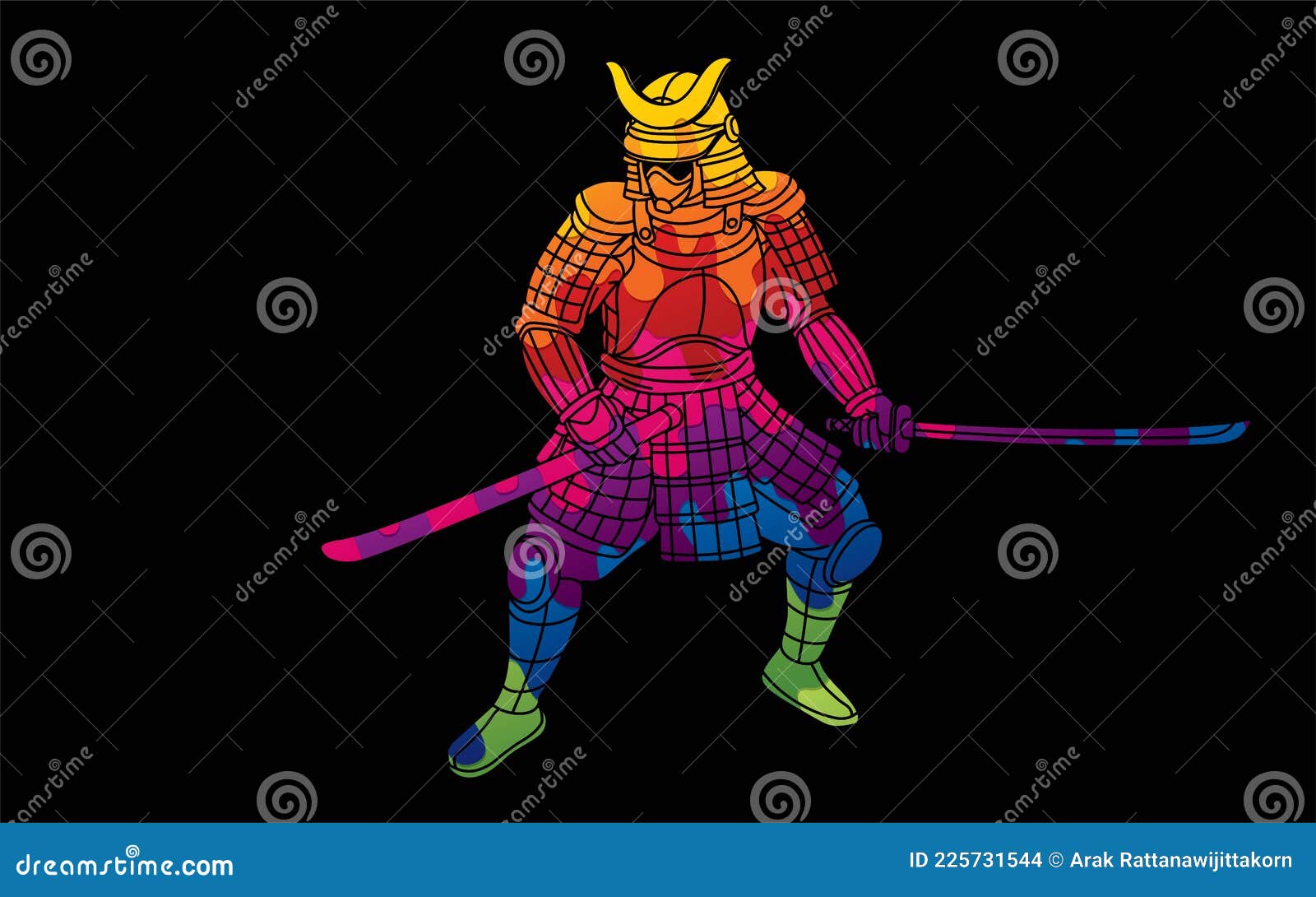 Samurai Warrior or Ronin Japanese Fighter Action with Armor and Weapon ...