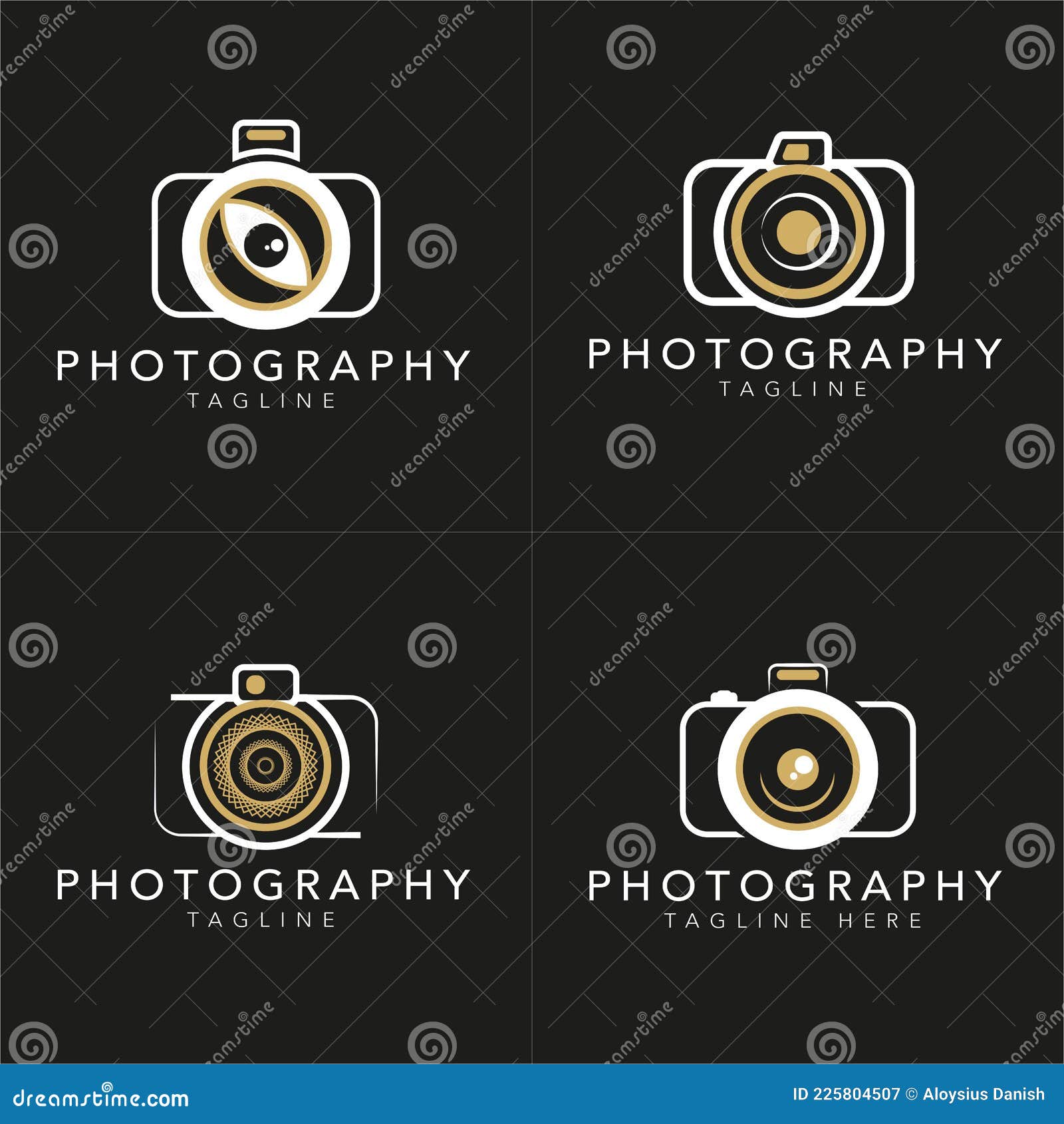 Set of Camera Photography Logo. with a White and Gold Color. Minimalist ...