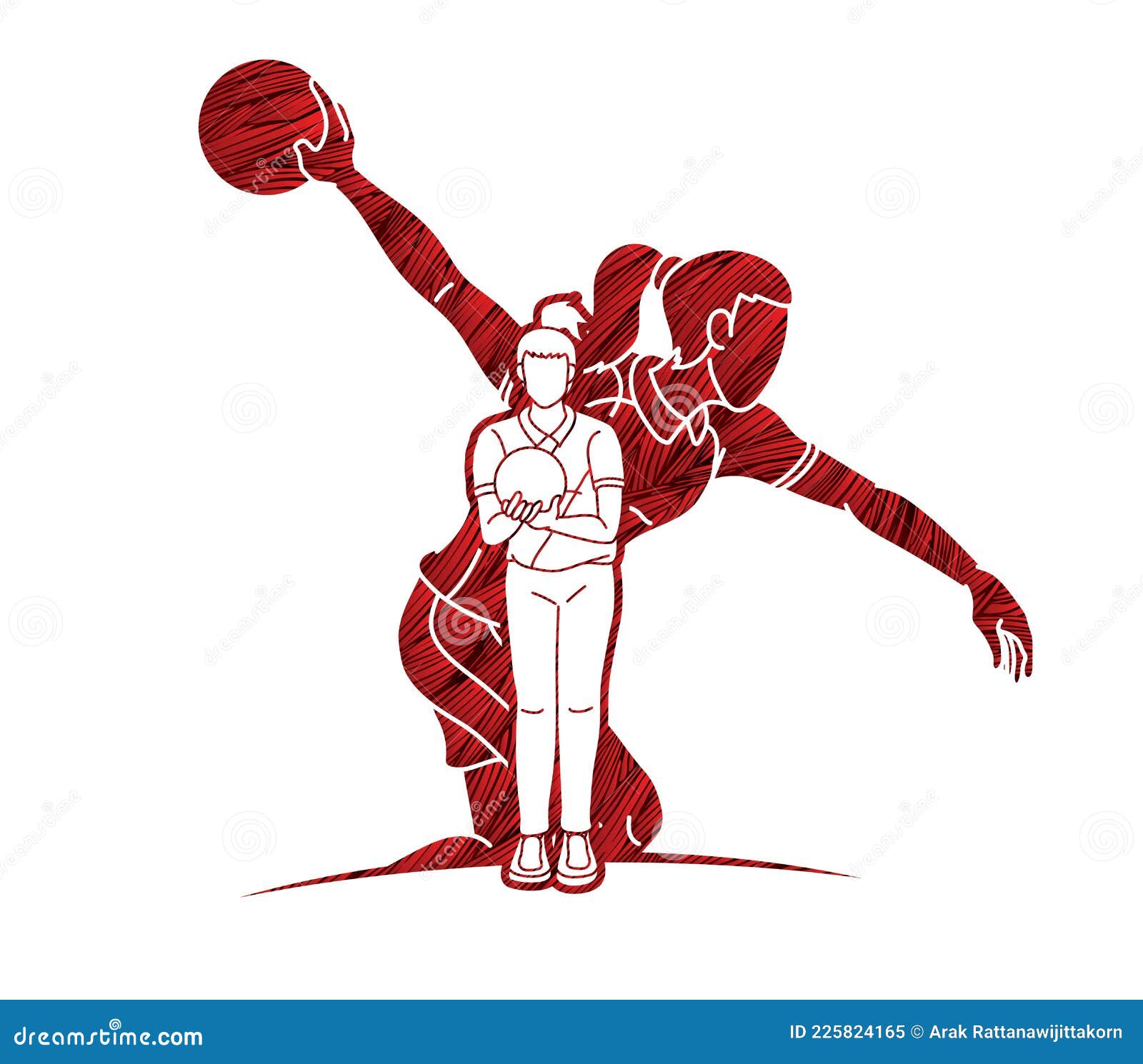 Bowling Sport Bowler Female Players Action Cartoon Graphic Vector Stock ...