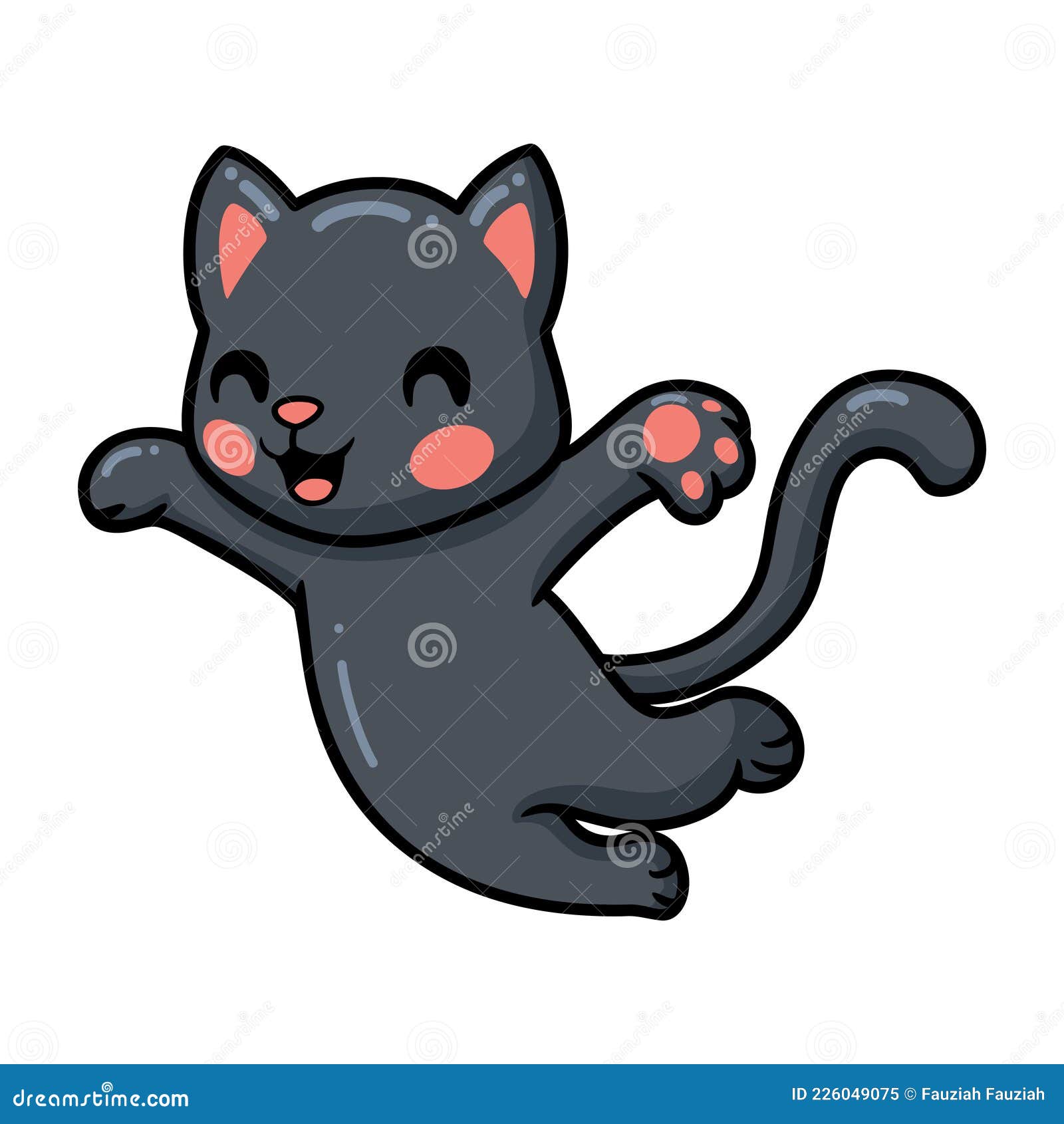 Cute Black Little Cat Cartoon Jumping Stock Vector - Illustration of ...
