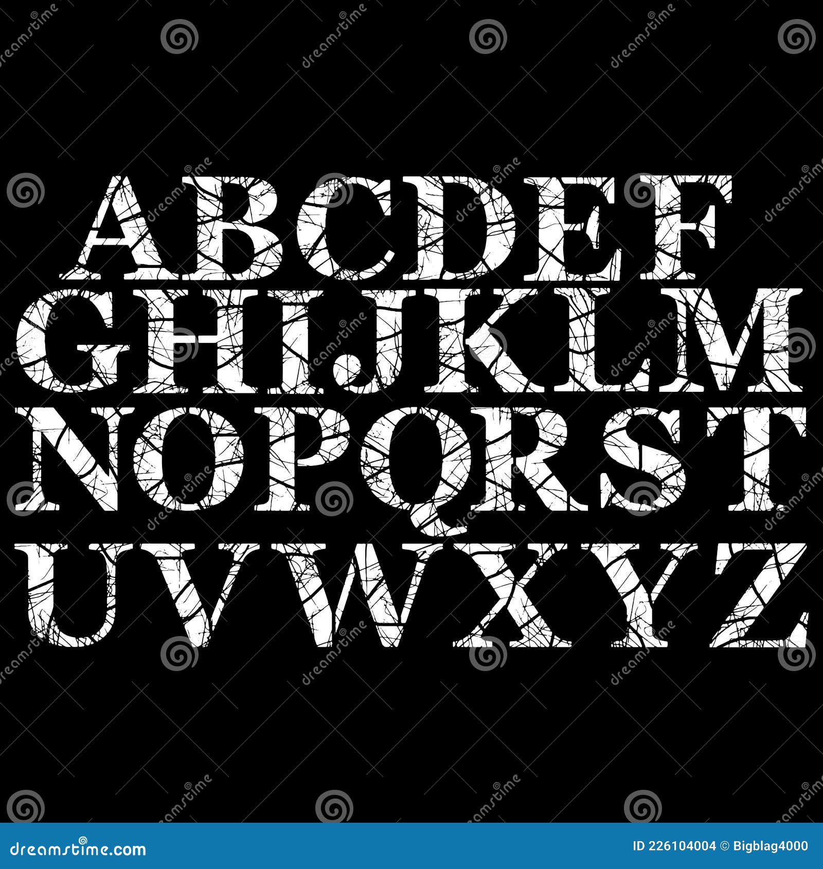 White Distressed and Cracked Alphabet.Scratched Font on Black ...