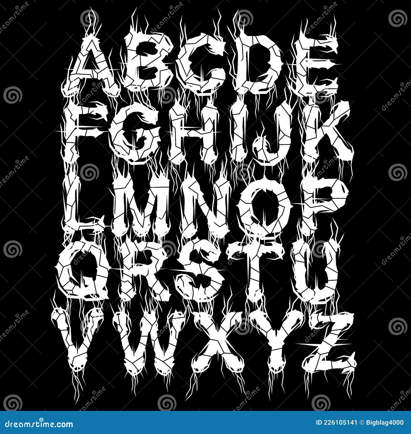 Metal Band Style Alphabet.Vector Lettering on Black Background.Art Font ...