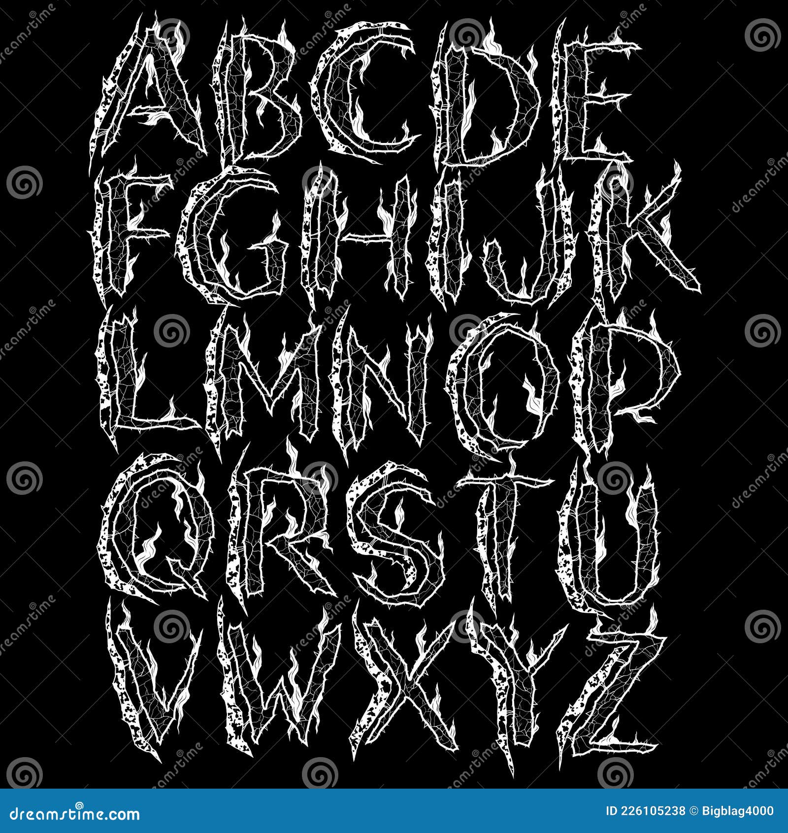 Metal Band Style Alphabet.Vector Lettering on Black Background.Art Font ...