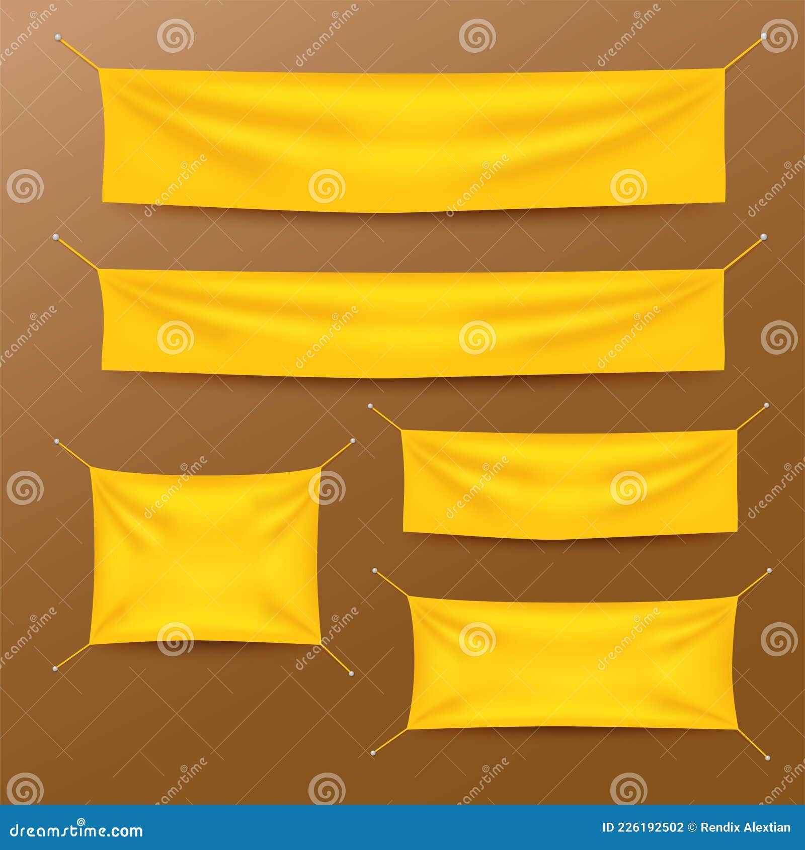 Yellow Textile Banners with Folds Template Set. Suitable for ...
