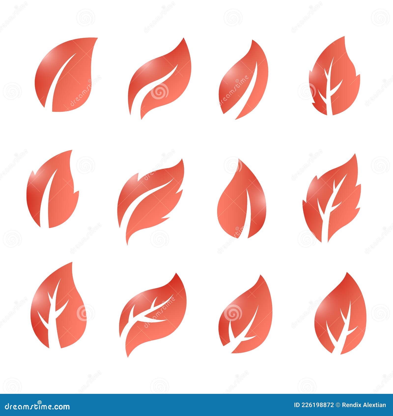 Artistic Collection of Red Leaves Set. Vector Illustration Stock Vector ...