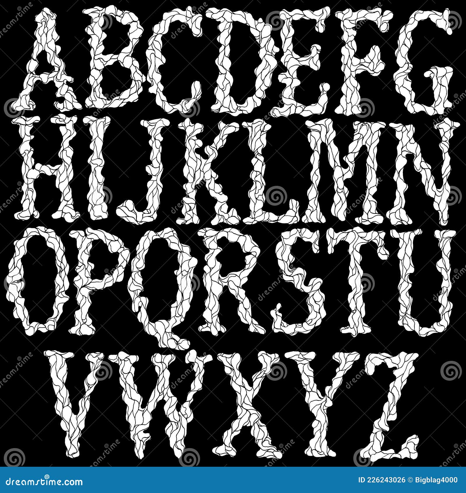 Divided Decorative Vector Alphabet on Black Background.Art Font. Stock ...