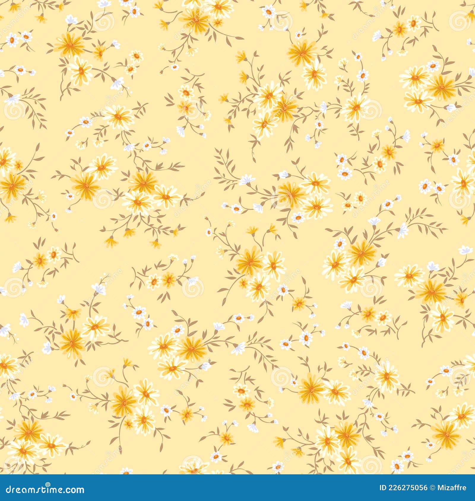 Seamless Tiny Yellow, Gold and White Daisy Flower Stock Vector ...
