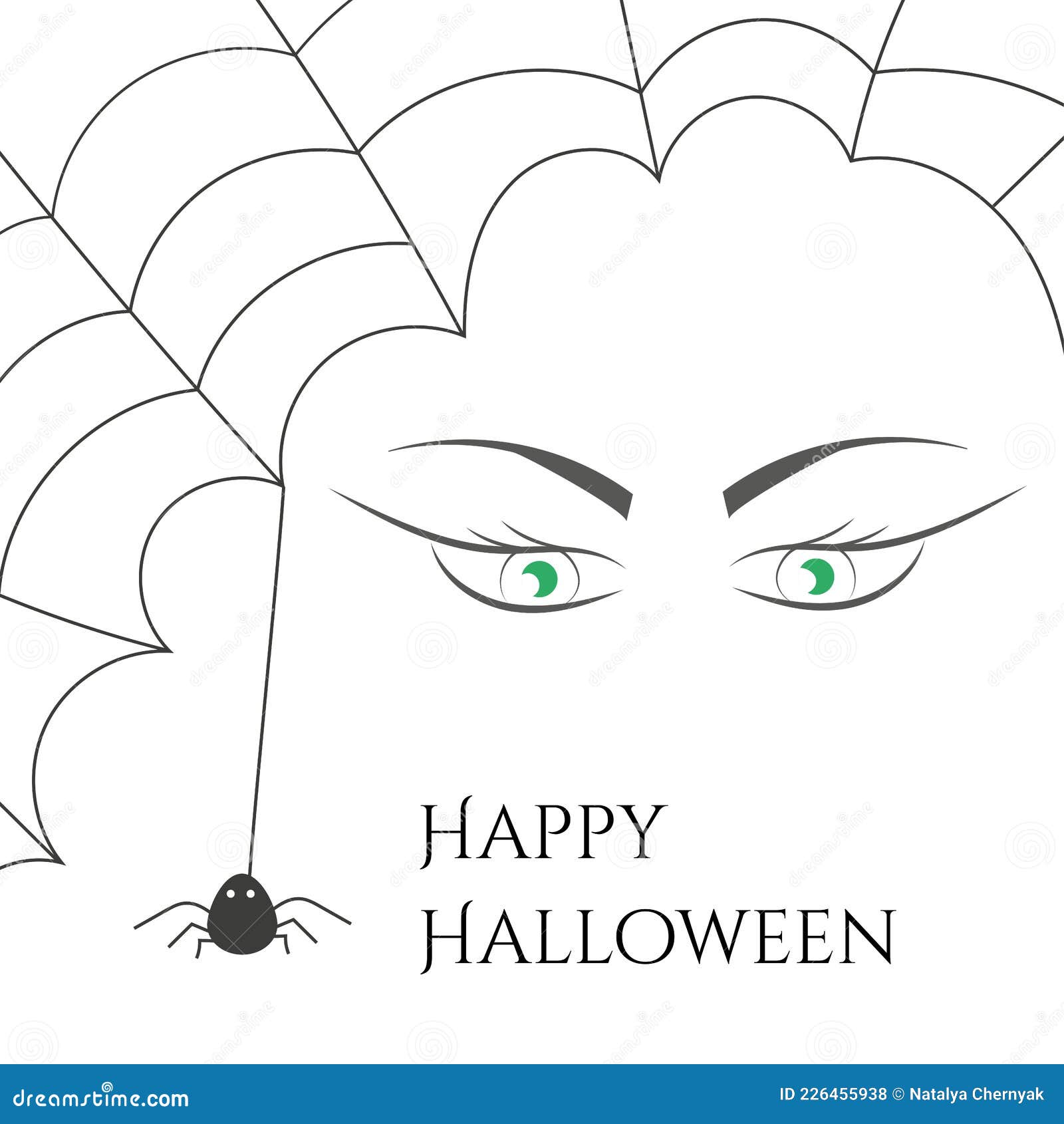 Cobweb with Spider and Witch Green Eyes. Happy Halloween Banner ...
