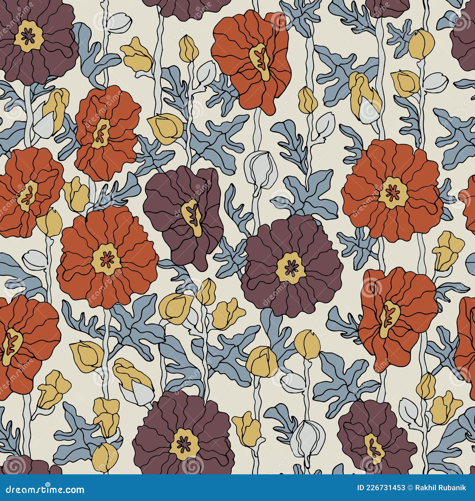 Hand-drawn Botanical Seamless Vector Pattern. Boho Illustration Autumn ...