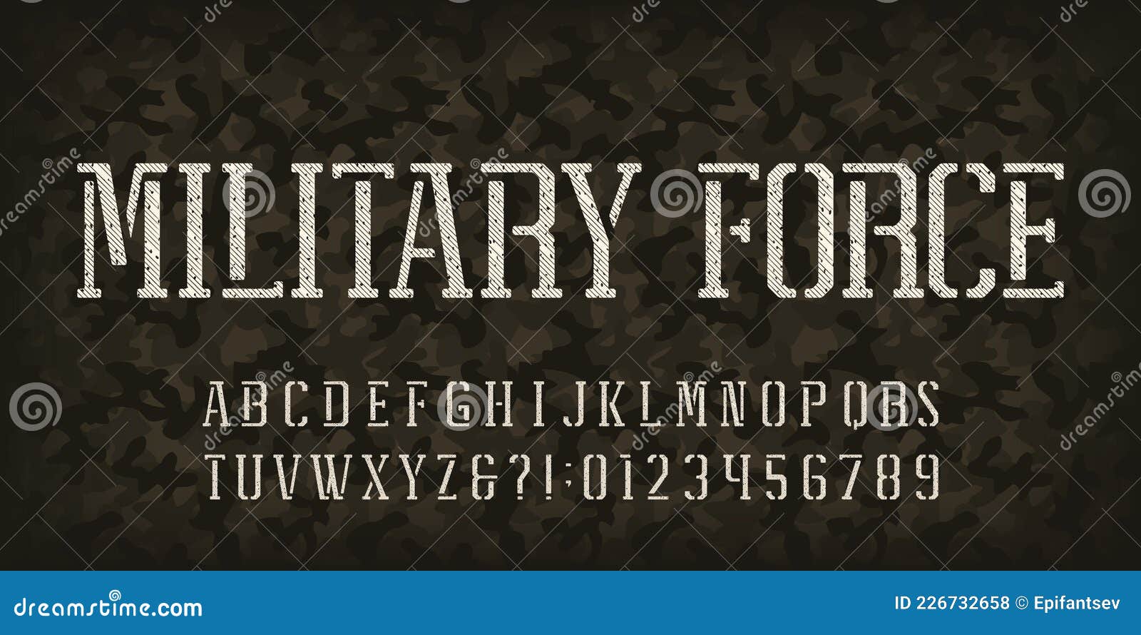 Military Force Alphabet Font. Stencil Letters and Numbers on a Dark ...