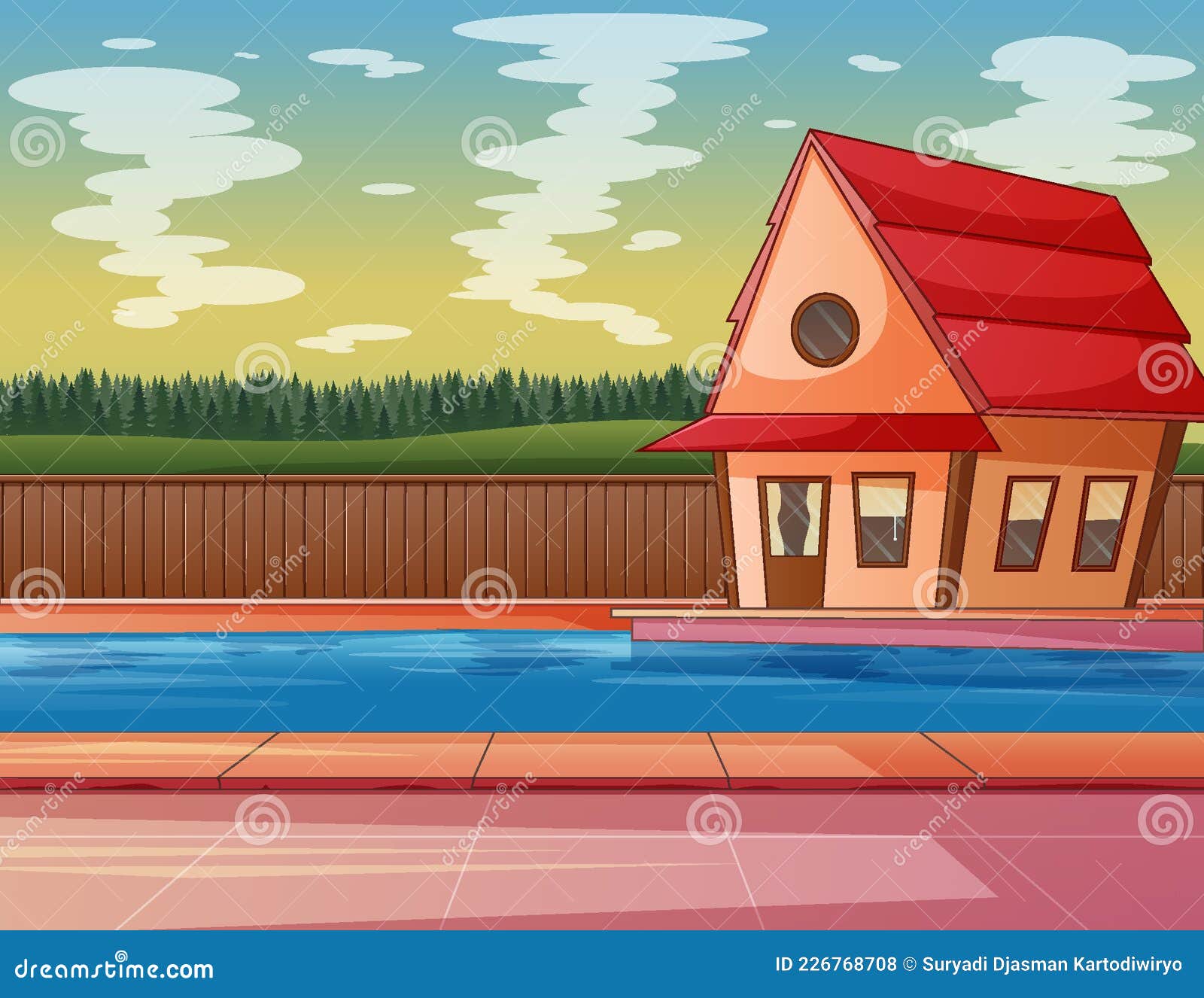 Illustration of a House with Swimming Pool Stock Illustration ...