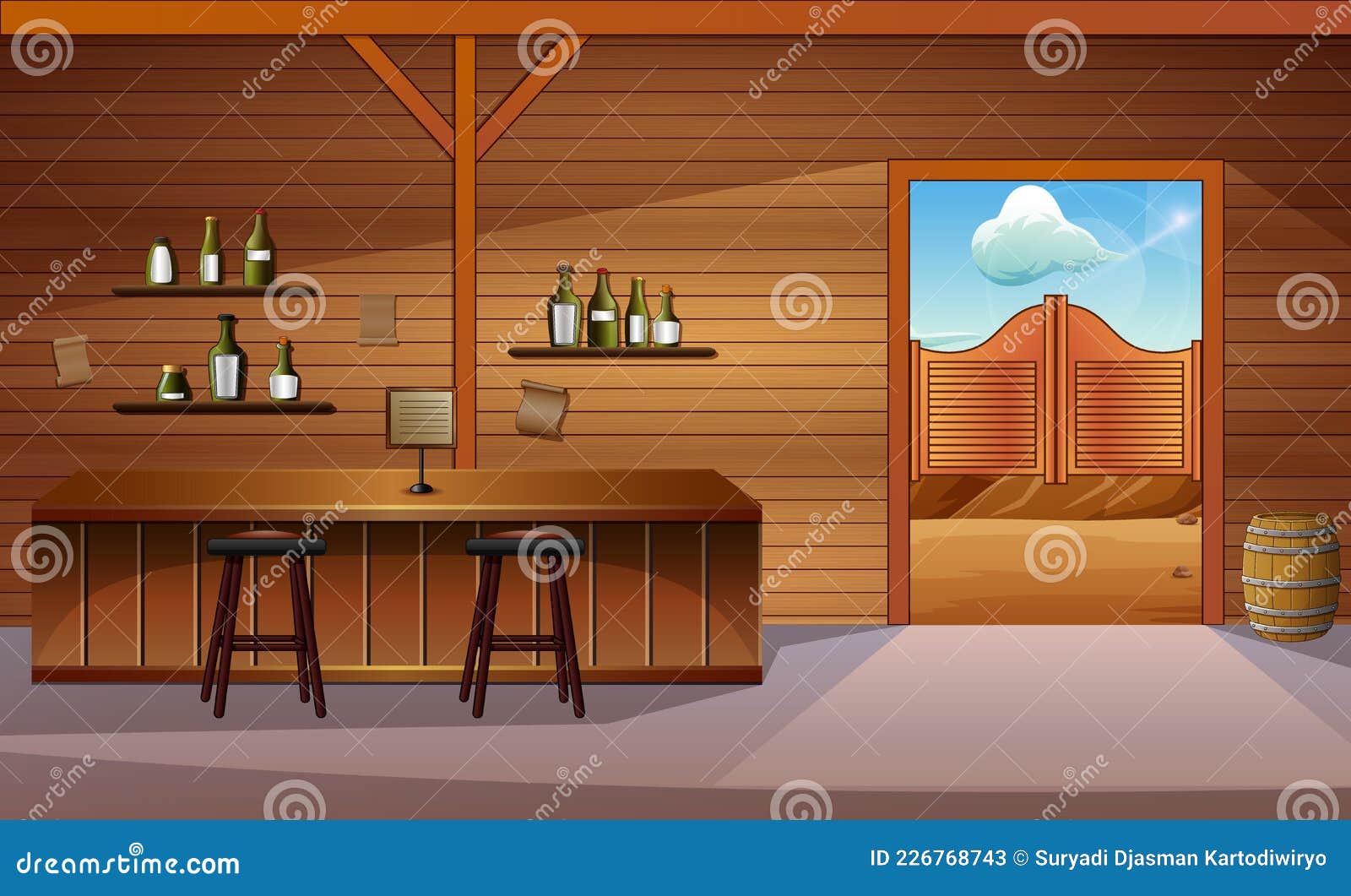 Wild West Bar in Wooden Style with Lots of Alcohol Stock Illustration ...