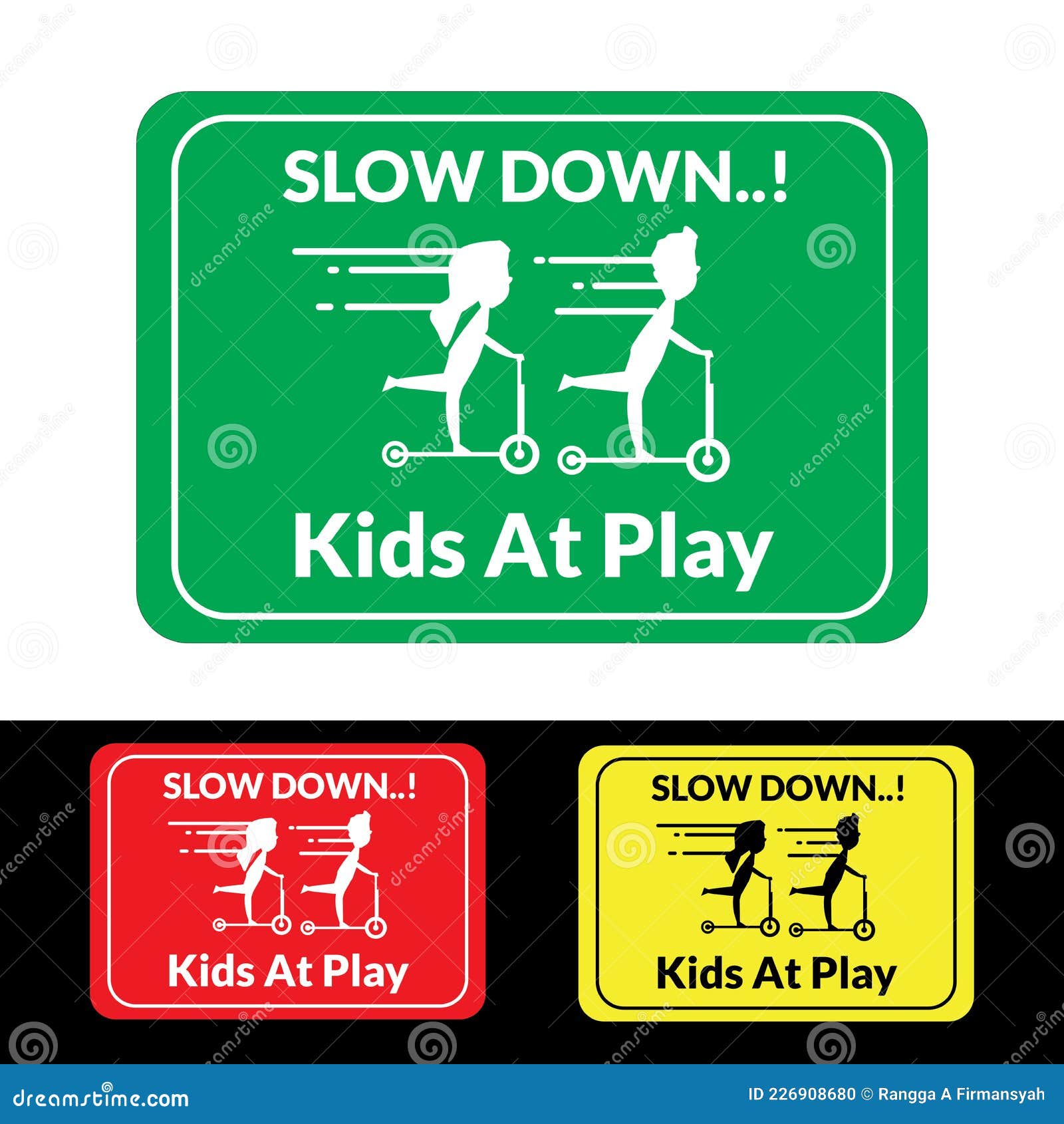 Warning Speed Sign with Kids Playing Scooter Stock Illustration ...