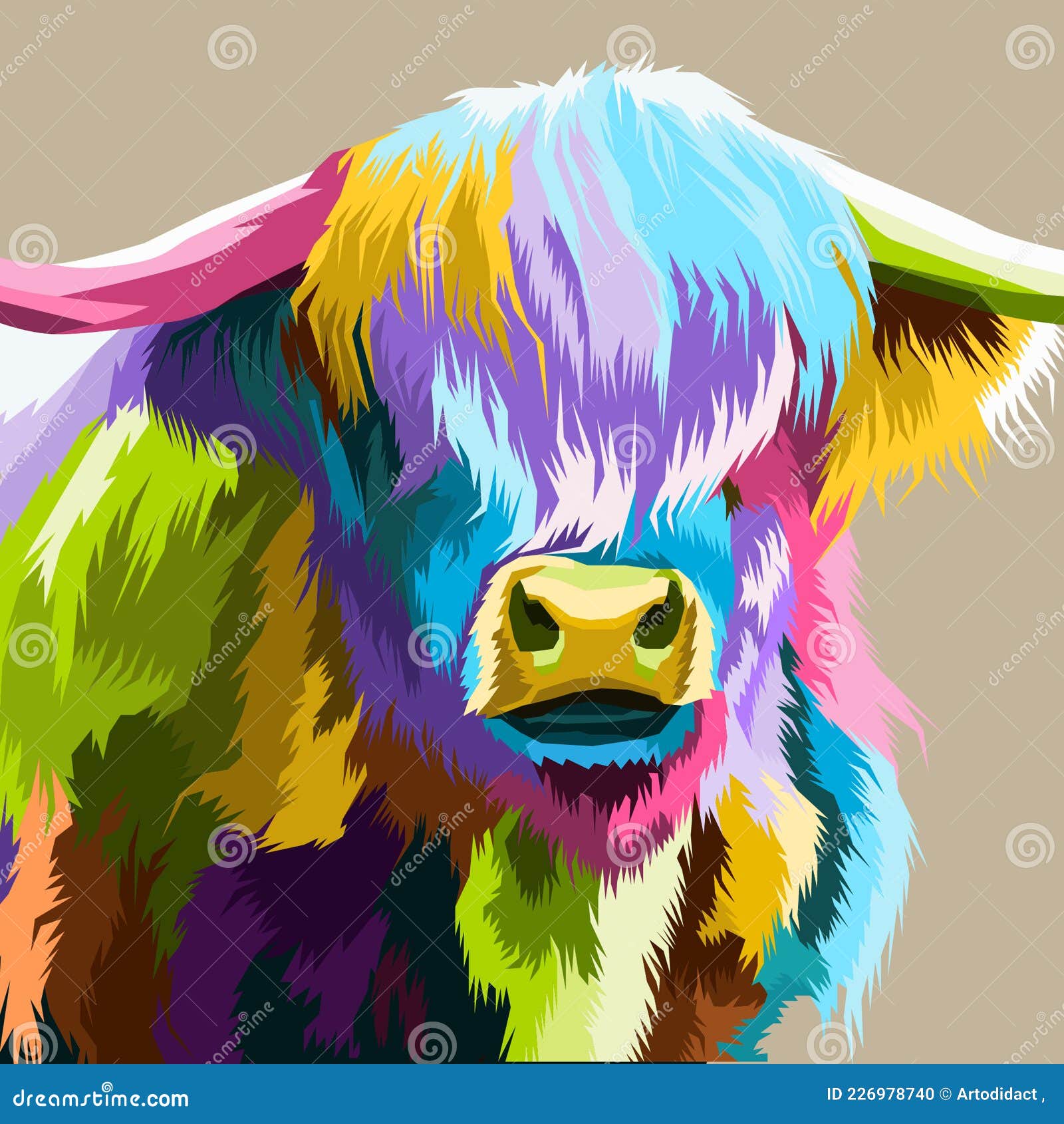 Close Up Colorful Buffalo Pop Art Portrait Isolated Decoration Stock ...