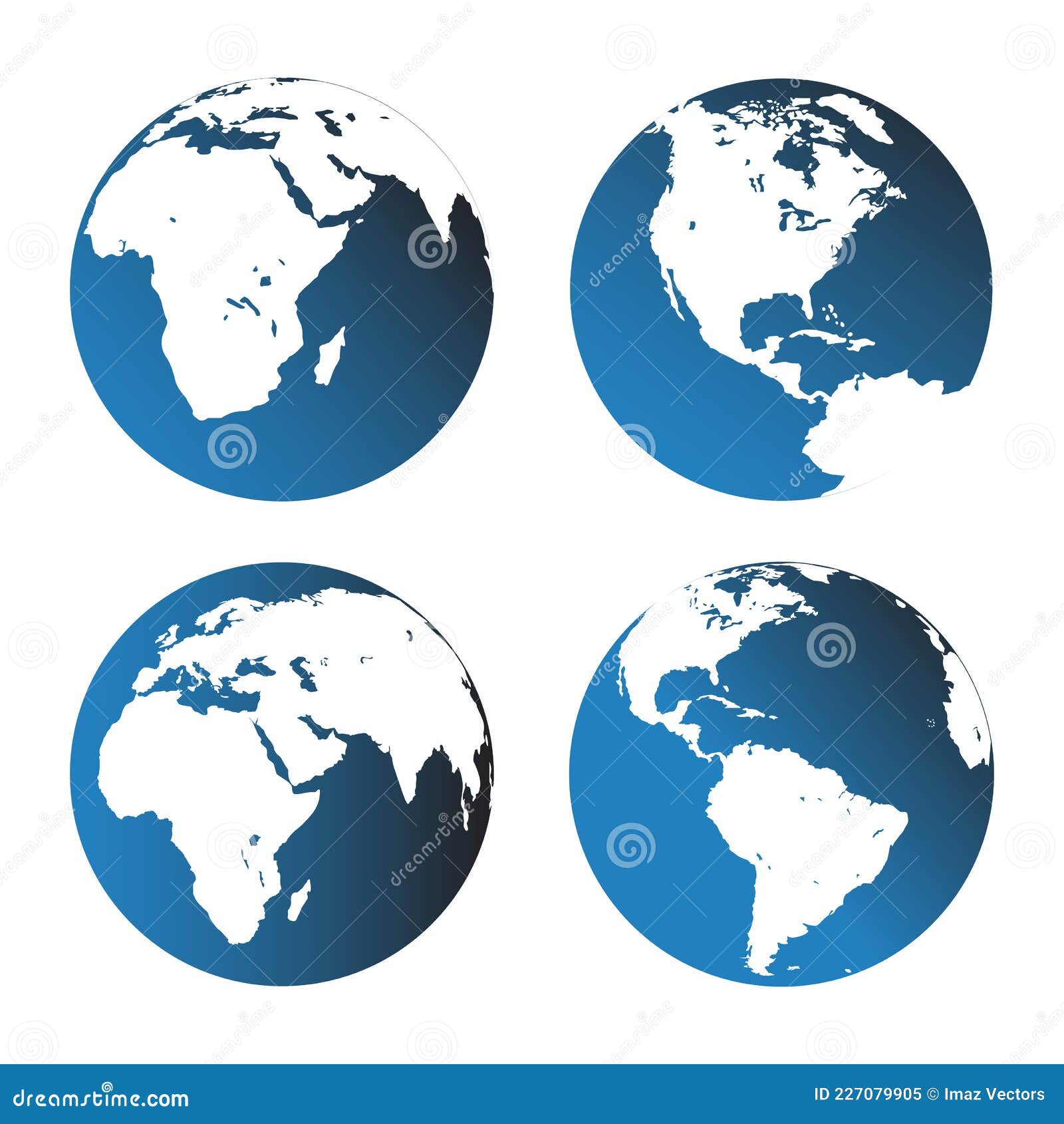 Set of Blue and White Globes of Earth Stock Vector - Illustration of ...